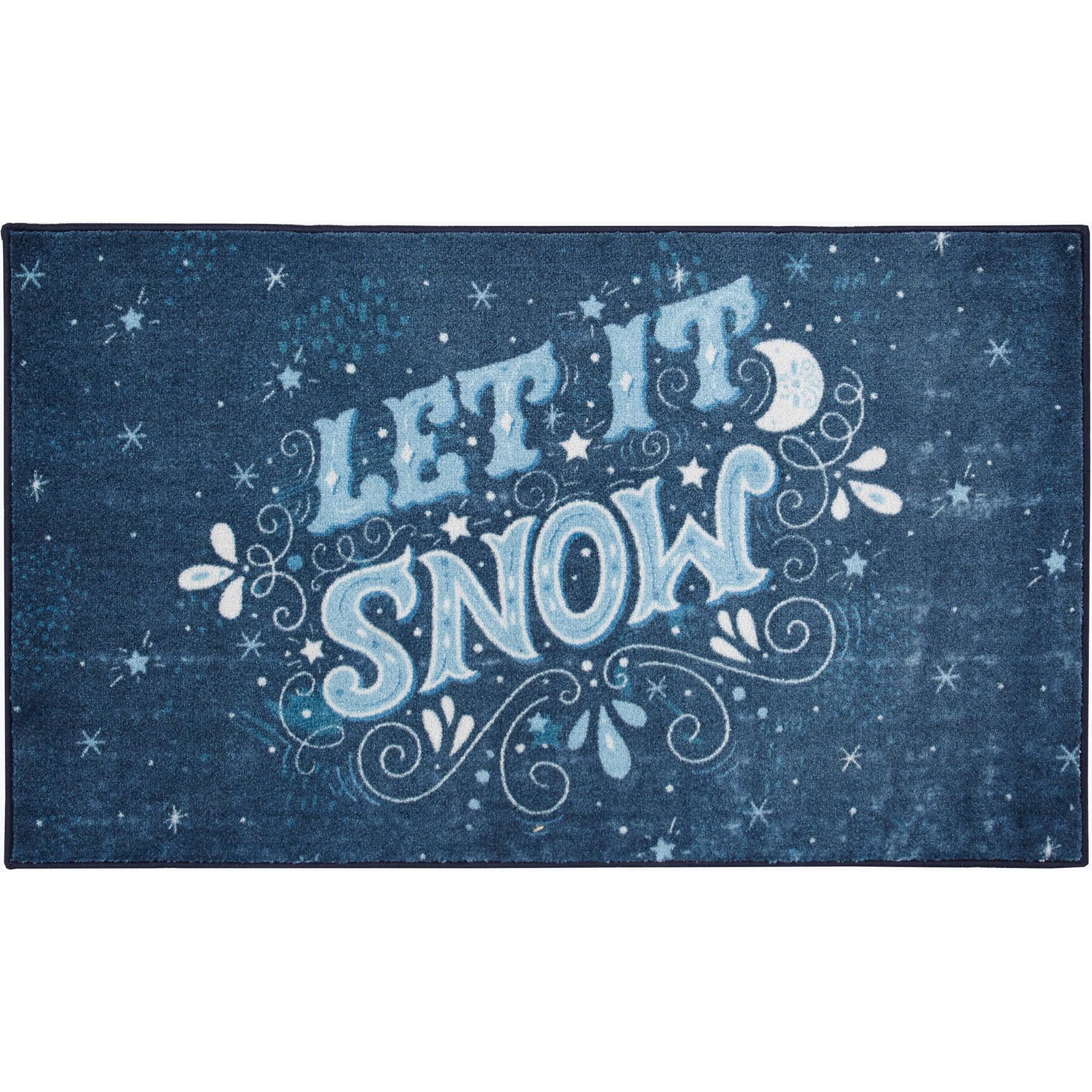 Seasonal Let It Snow Navy Kitchen Rug, 4496353 | Brylane Home