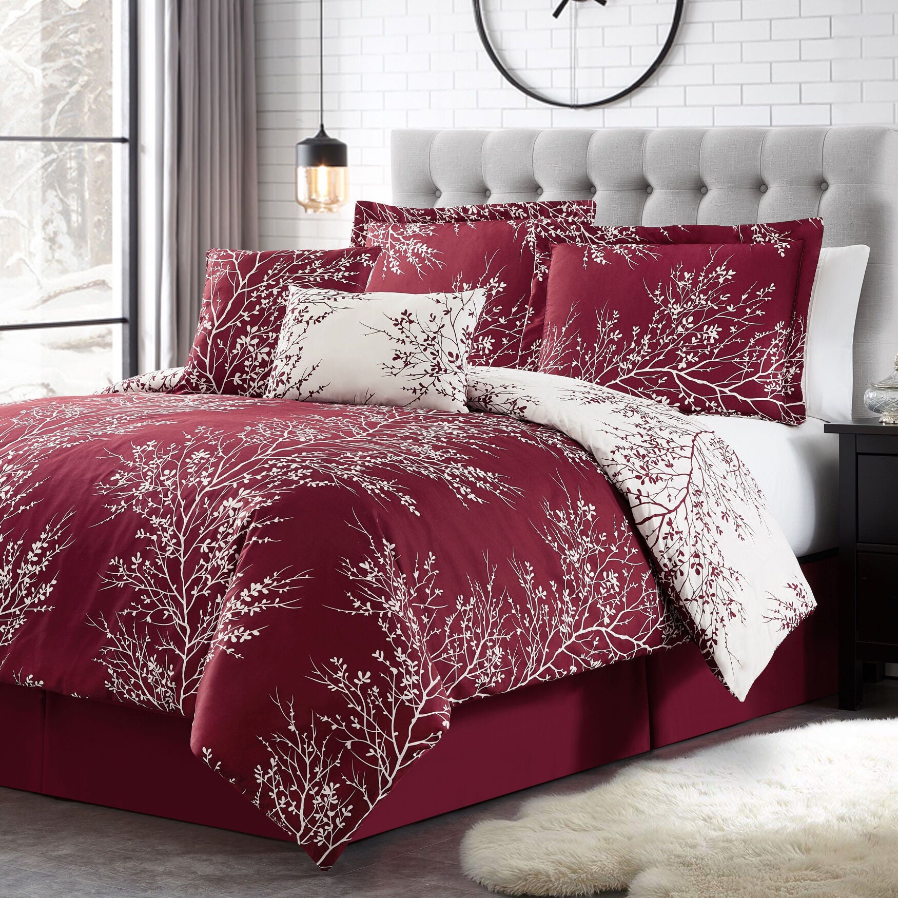 Simple Reversible Foliage Comforter Set, Burgundy | Brylane Home