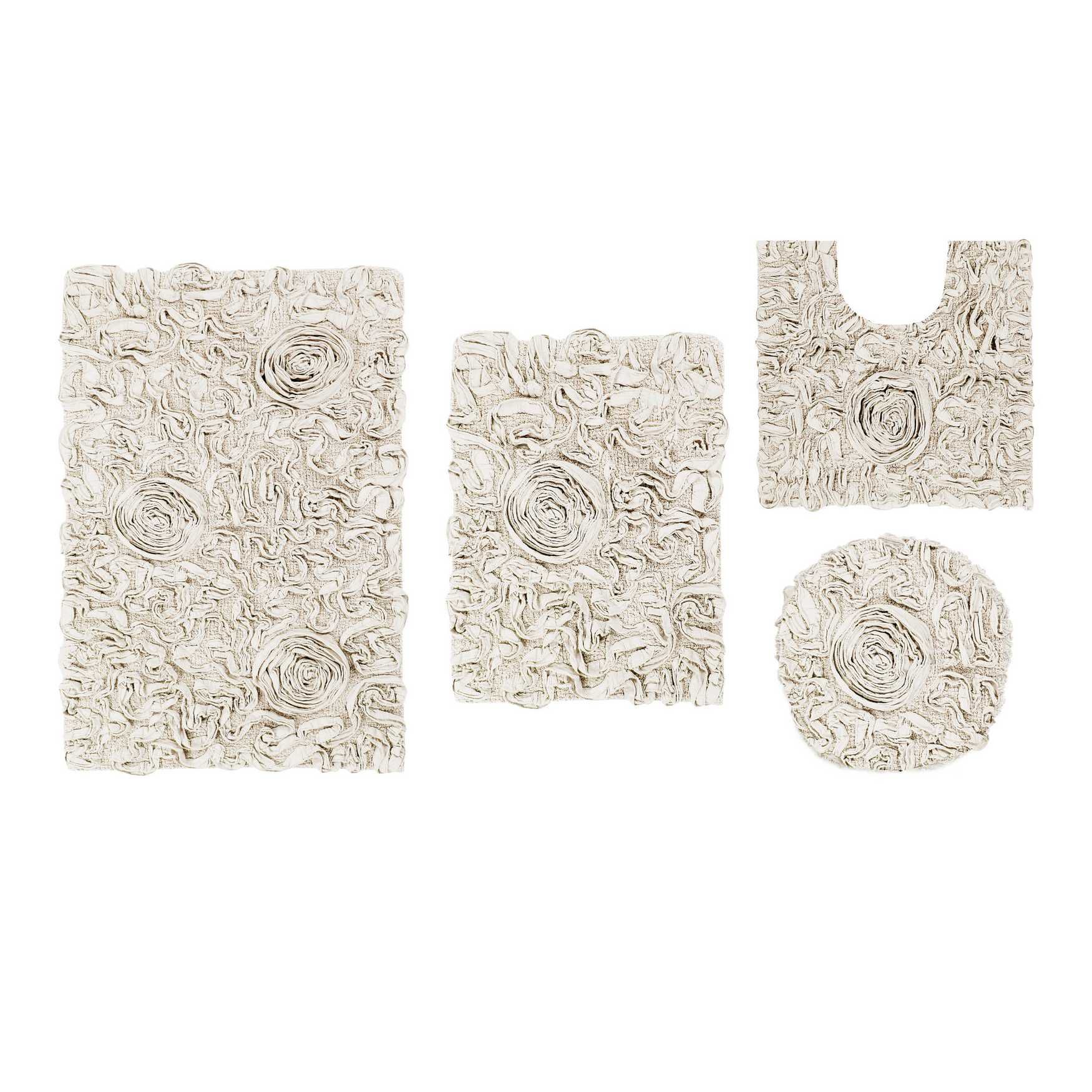 Simple Bell Flower 4 Piece Set Bath Rug Collection, Ivory | Brylane Home