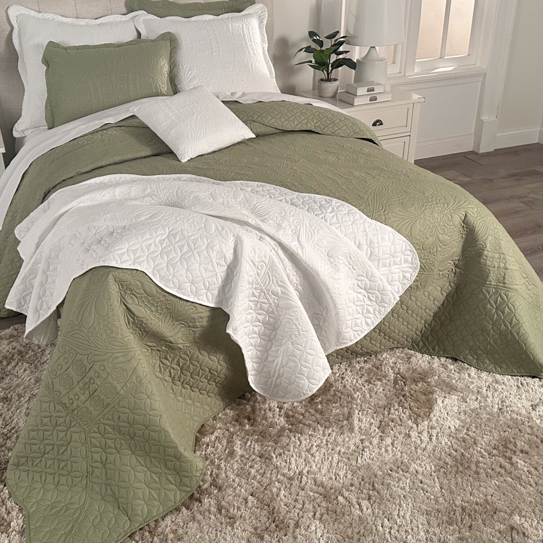 Lily Damask Embossed Bedspread | Brylane Home