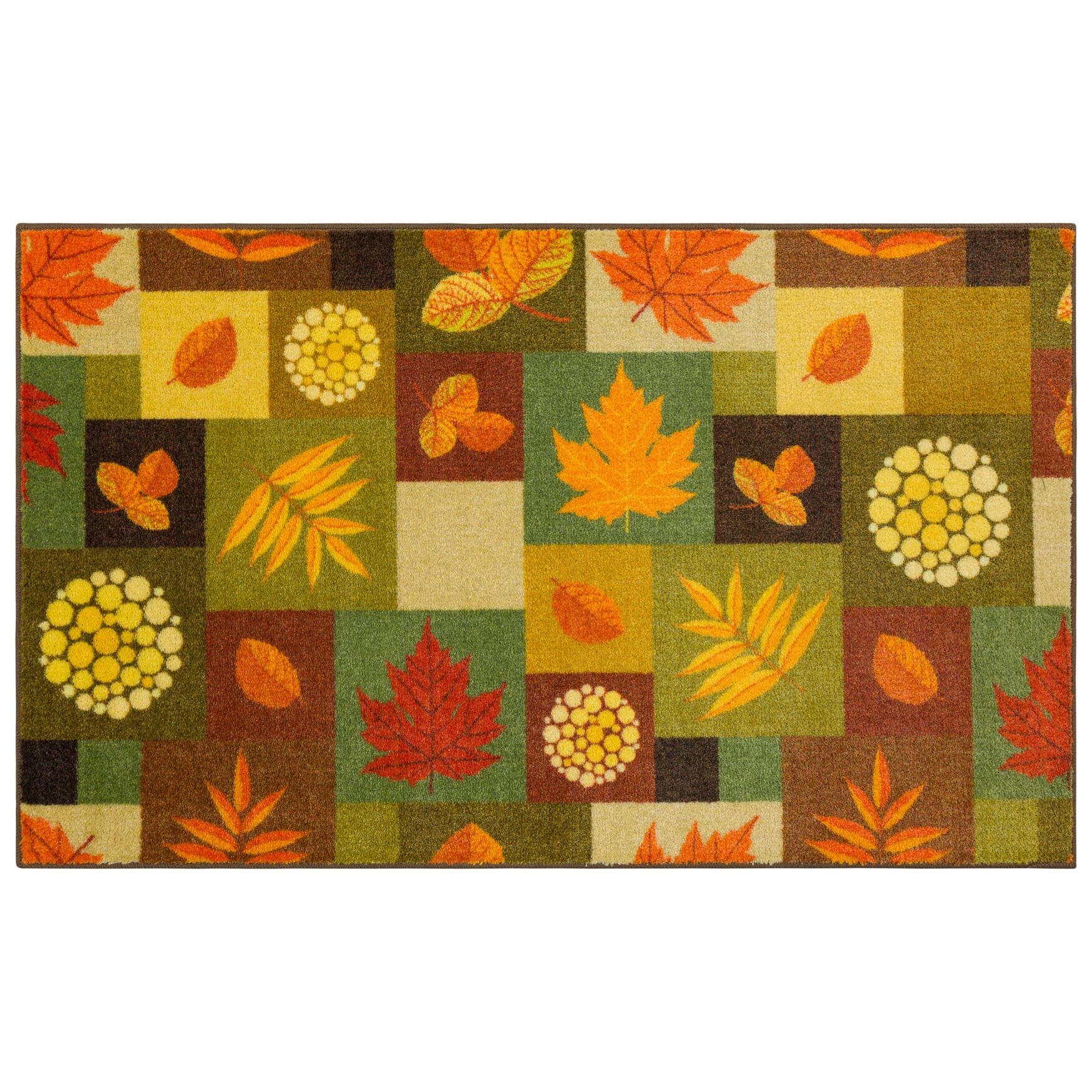 Seasonal Square Fall Leaves Kitchen Rug, Multi | Brylane Home