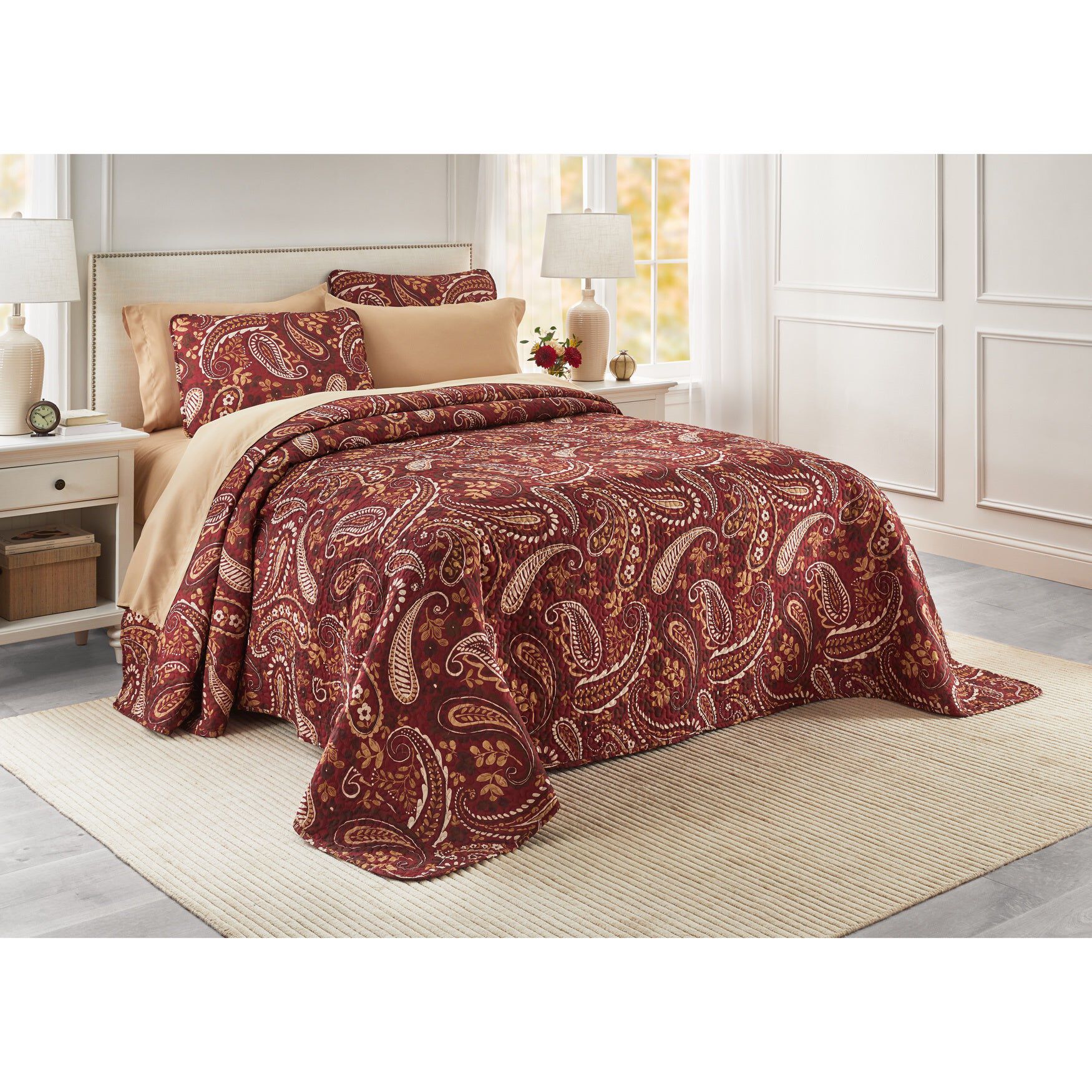 Simple BH Studio Reversible Quilted Bedspread, Taupe Ivory | Brylane Home