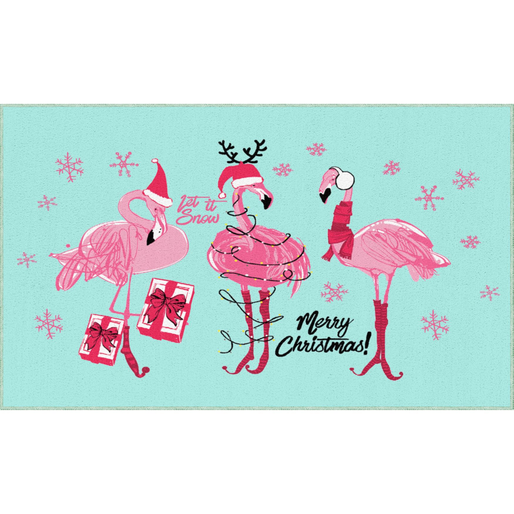 Seasonal Flamingo Snowflakes Light Blue Kitchen Rug, 4496311 | Brylane Home