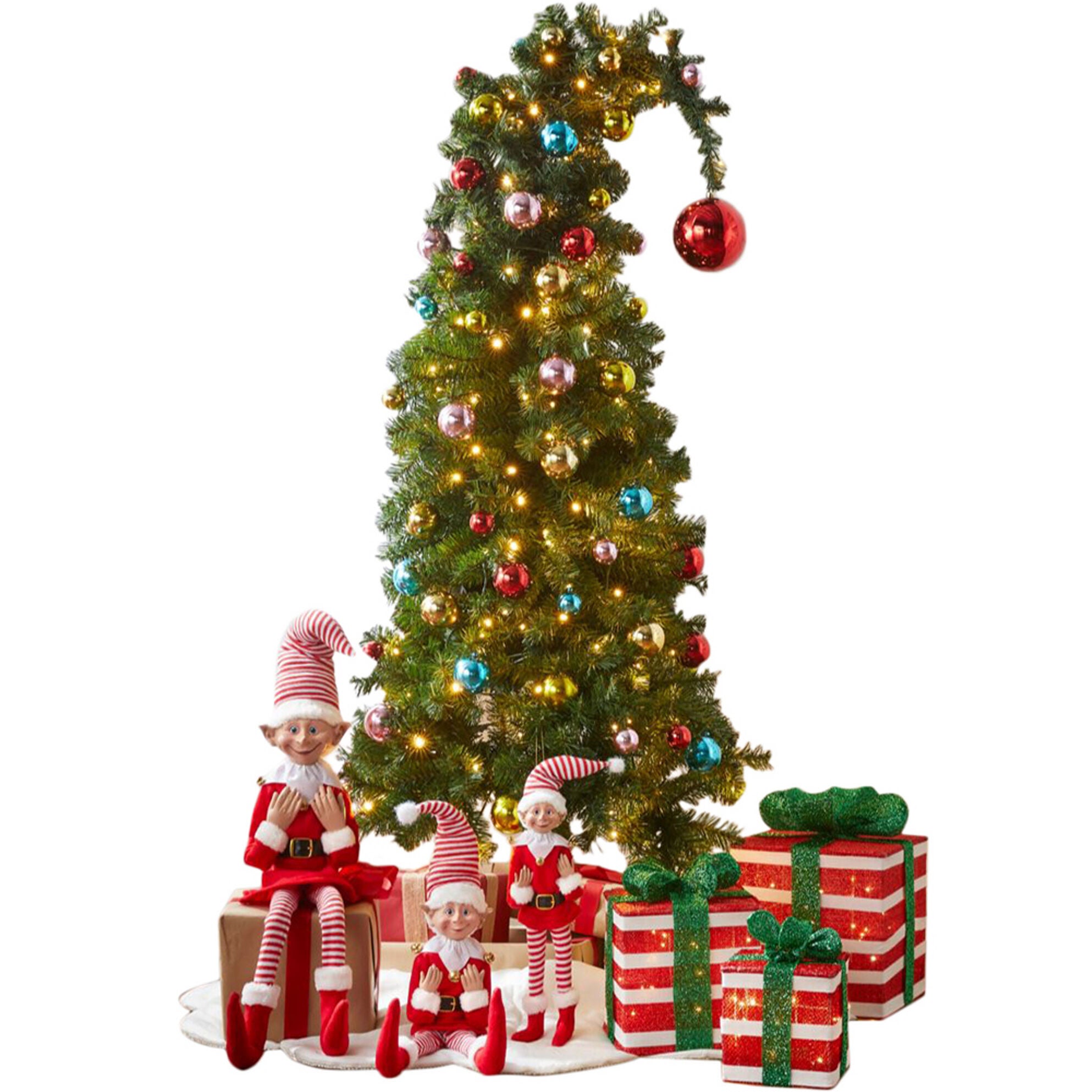 5’H Pre-lit Pre-Decorated Elf Hat Tree | Brylane Home