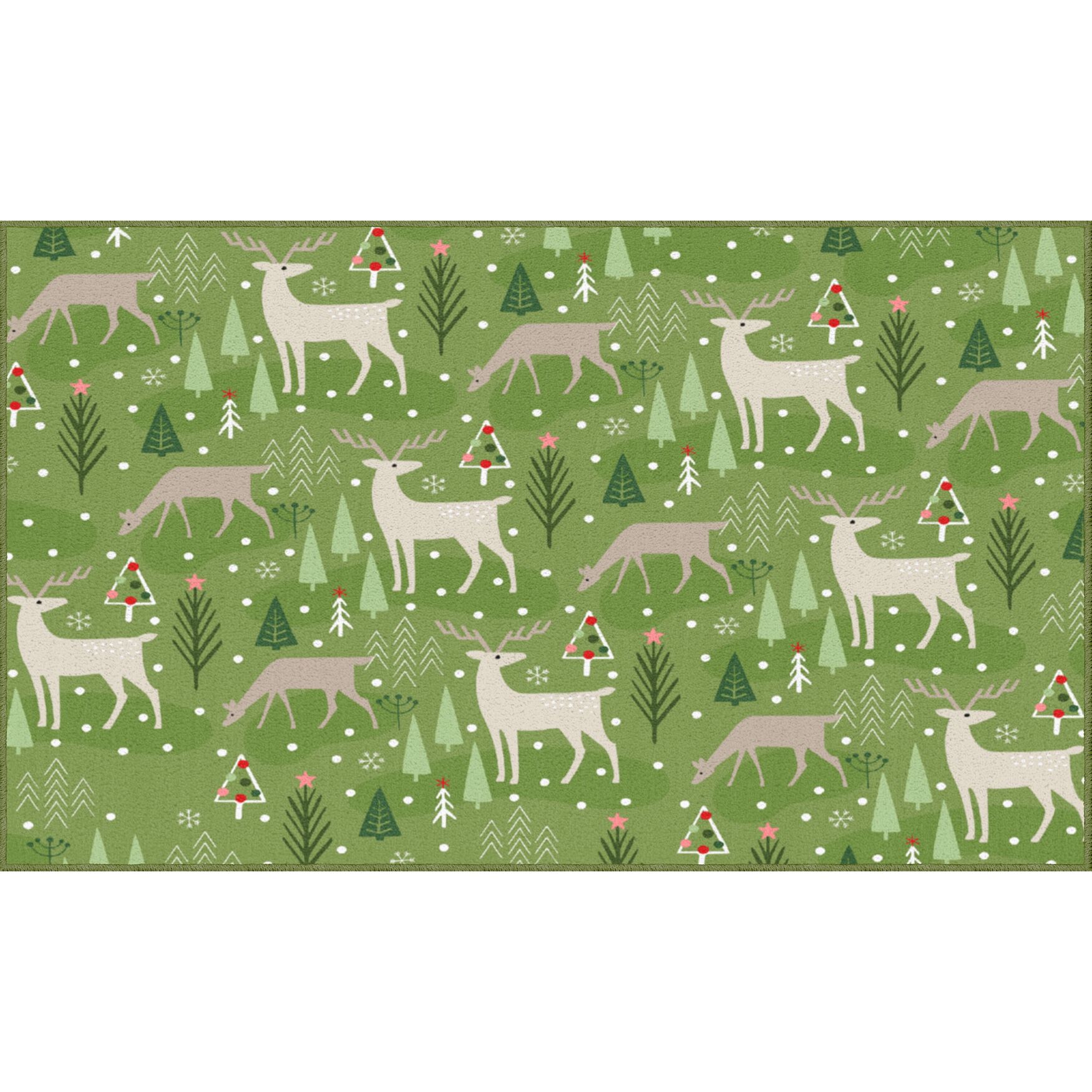 Seasonal Reindeer Flurries Green Kitchen Rug, 4496146 | Brylane Home
