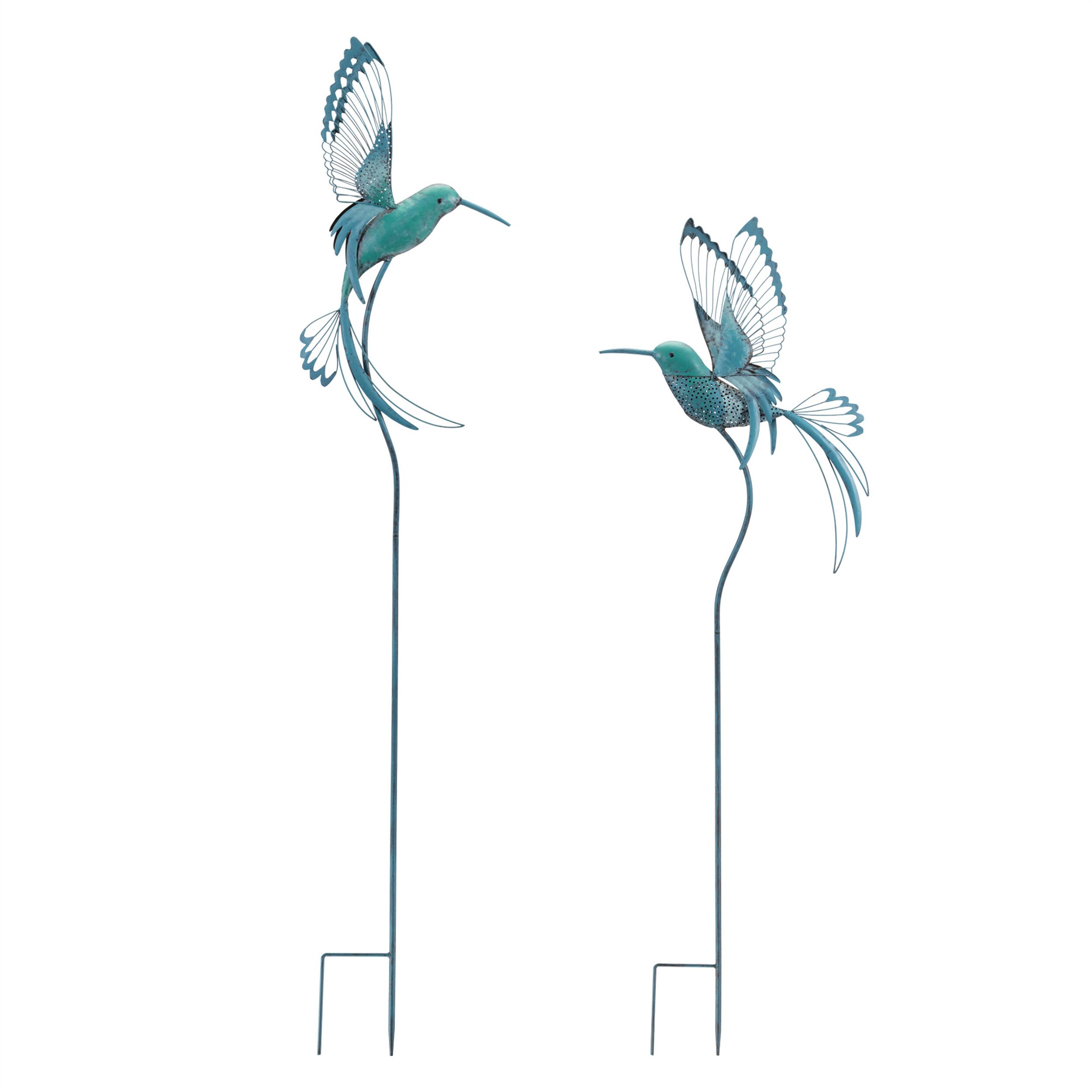 Iron Metal Hummingbird Garden Stake (Set of 2) | Brylane Home