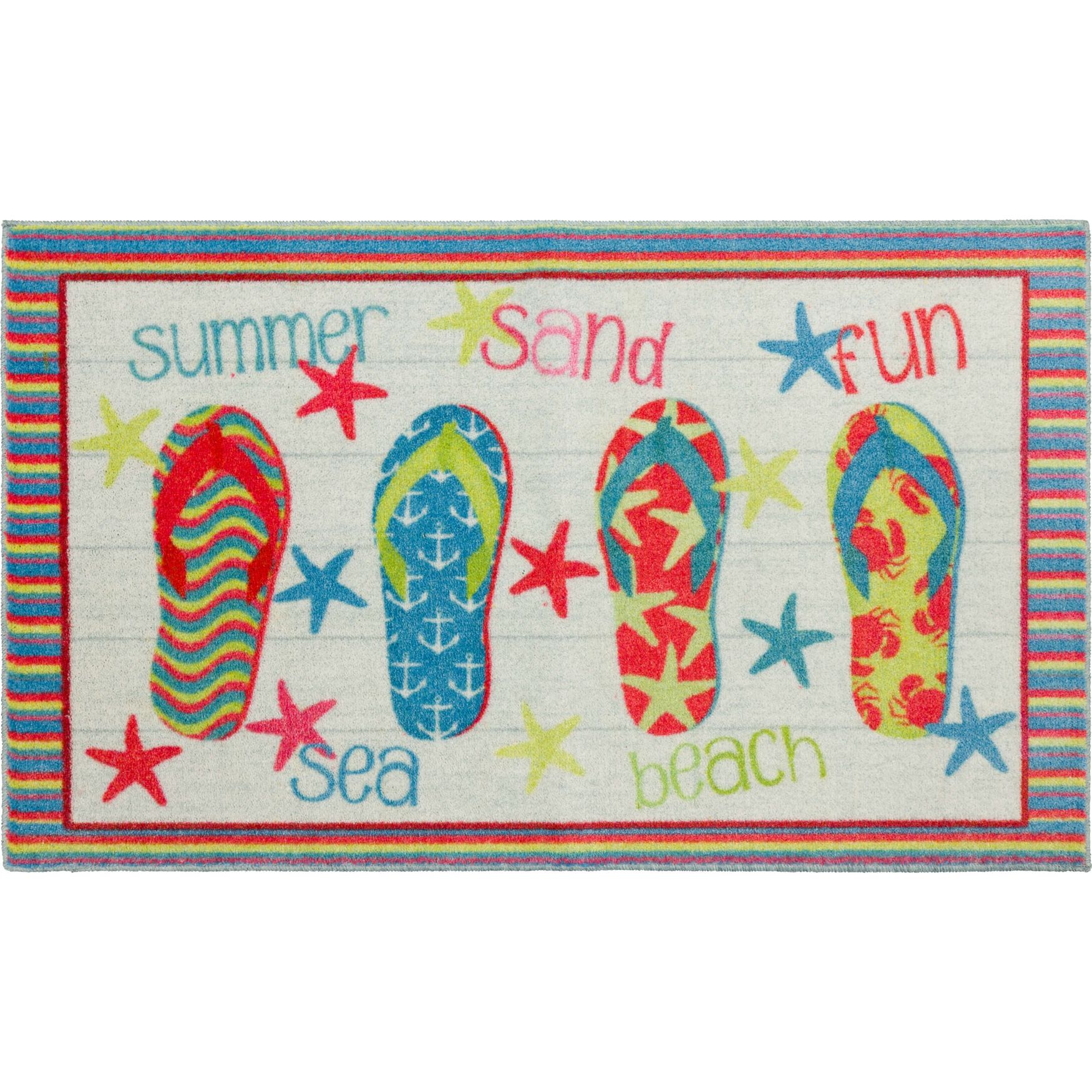 Seasonal Boardwalk Flip Flops Multi Kitchen Rug, 4500230 | Brylane Home