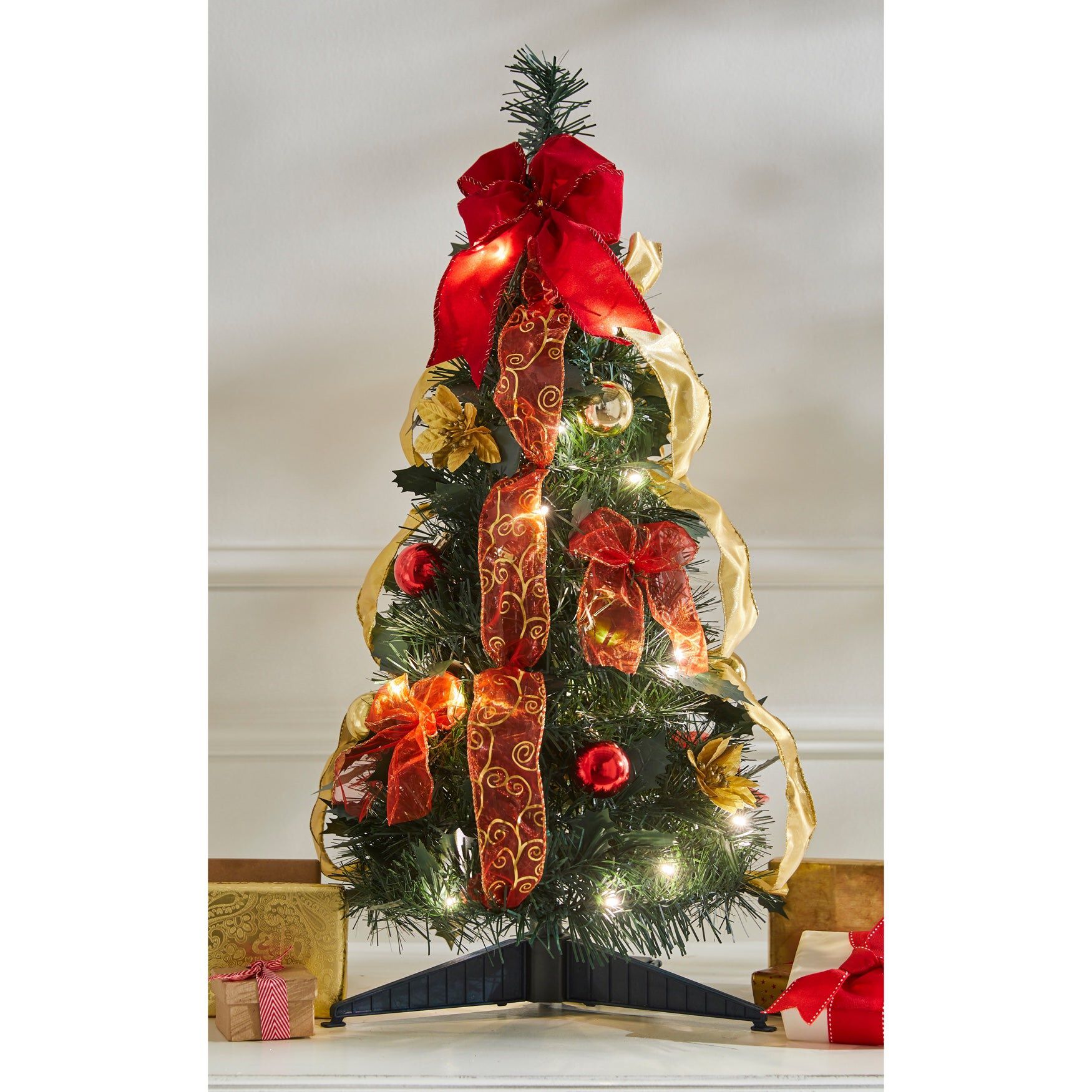 Seasonal Fully Decorated Pre-Lit 2' Pop-Up Tabletop Christmas Tree, Red ...