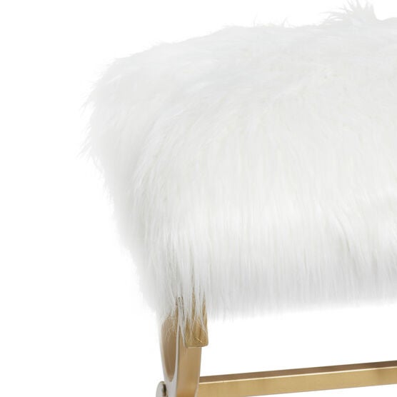 White Fur and Metal Contemporary Bench, 20x42x17 | Brylane Home