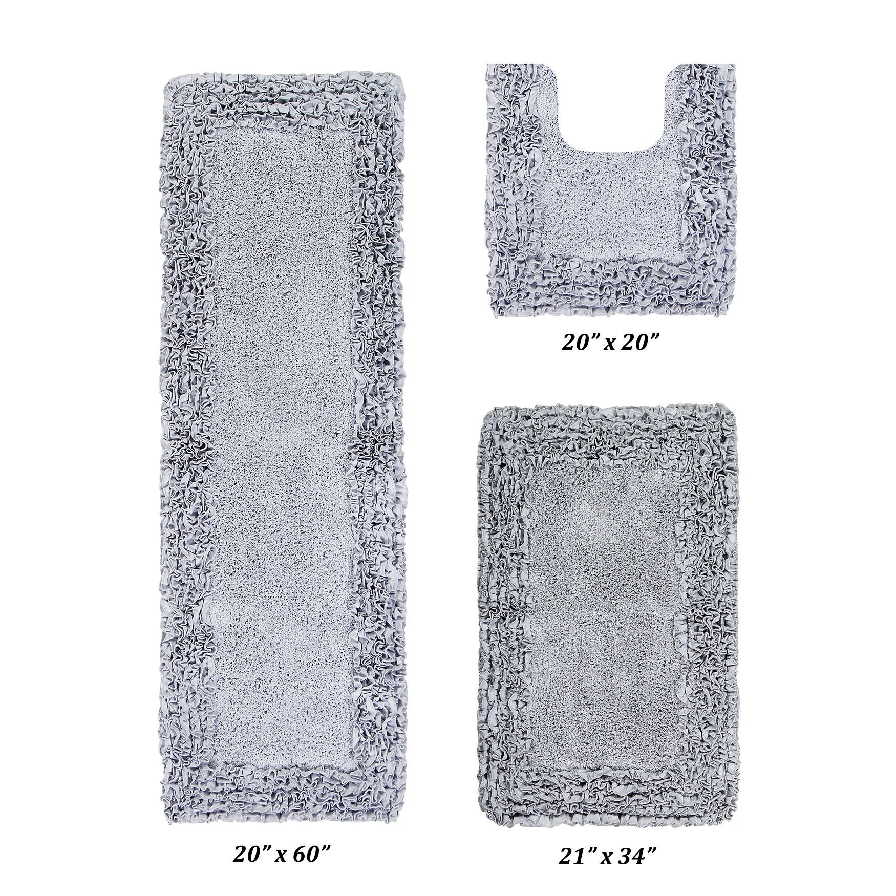 Simple Shaggy Border Bath Rug Mat, 3-Pc. Set, Silver | Brylane Home