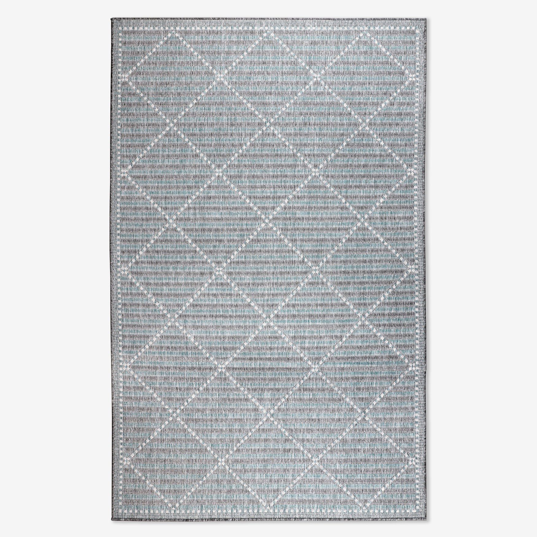 Simple 58" x 90" Malibu Indoor/Outdoor Rugs, Navy Border | Brylane Home