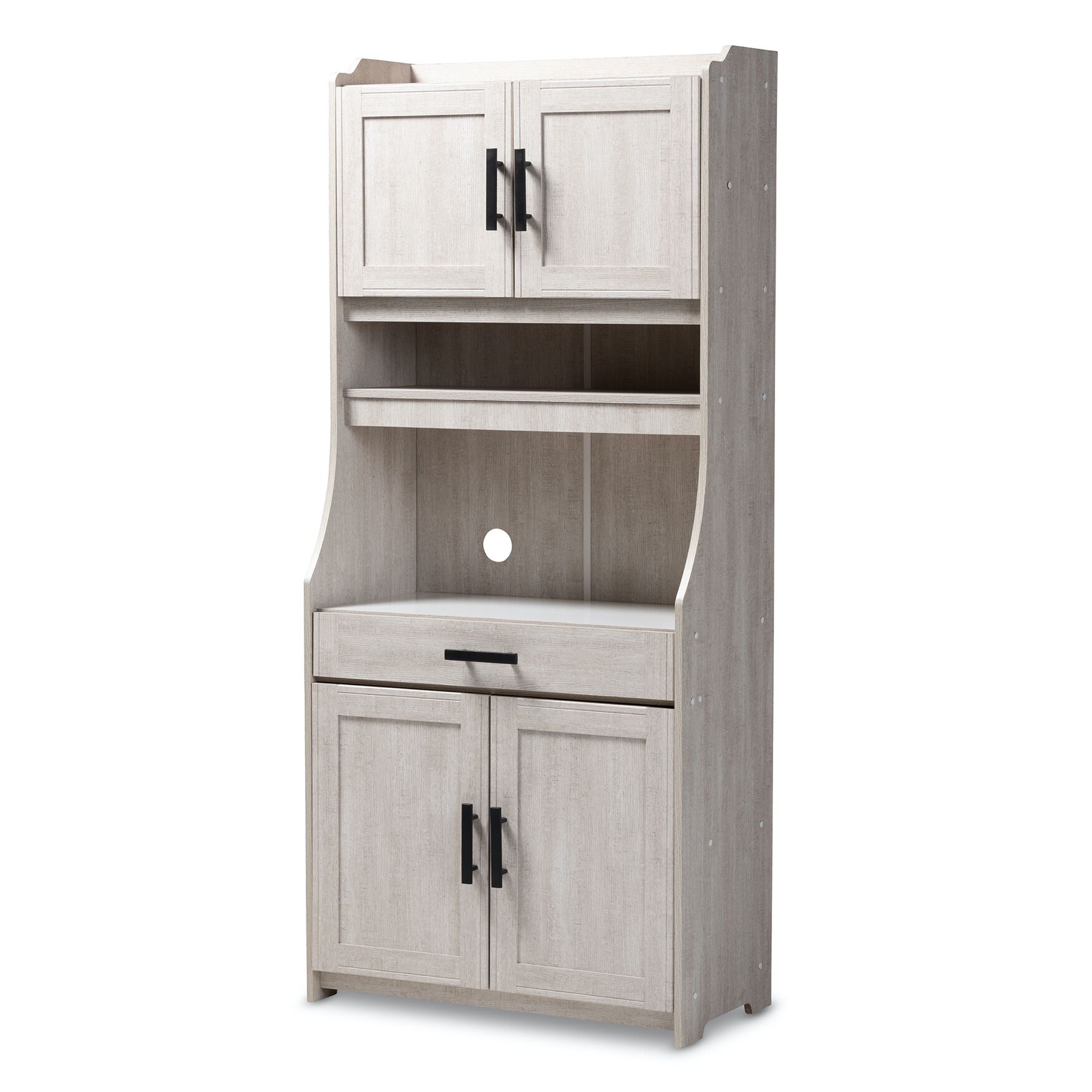 Simple Portia 6-Shelf White-Washed Wood Kitchen Storage Cabinet ...