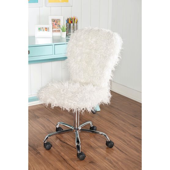 Fulton Faux Flokati Office Chair White | Brylane Home