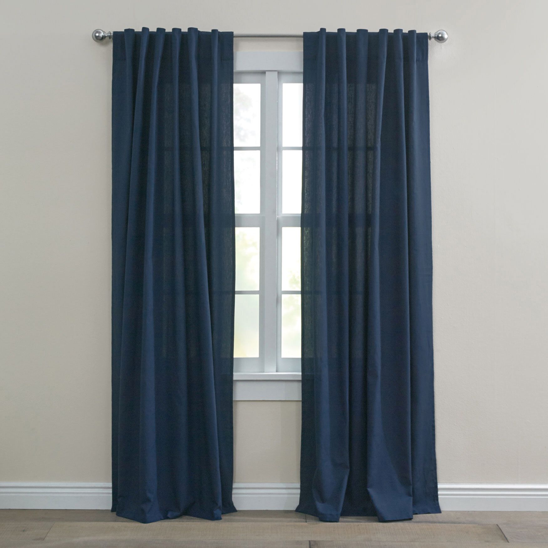 Simple Poly Cotton Canvas Back-Tab Panel, Navy | Brylane Home