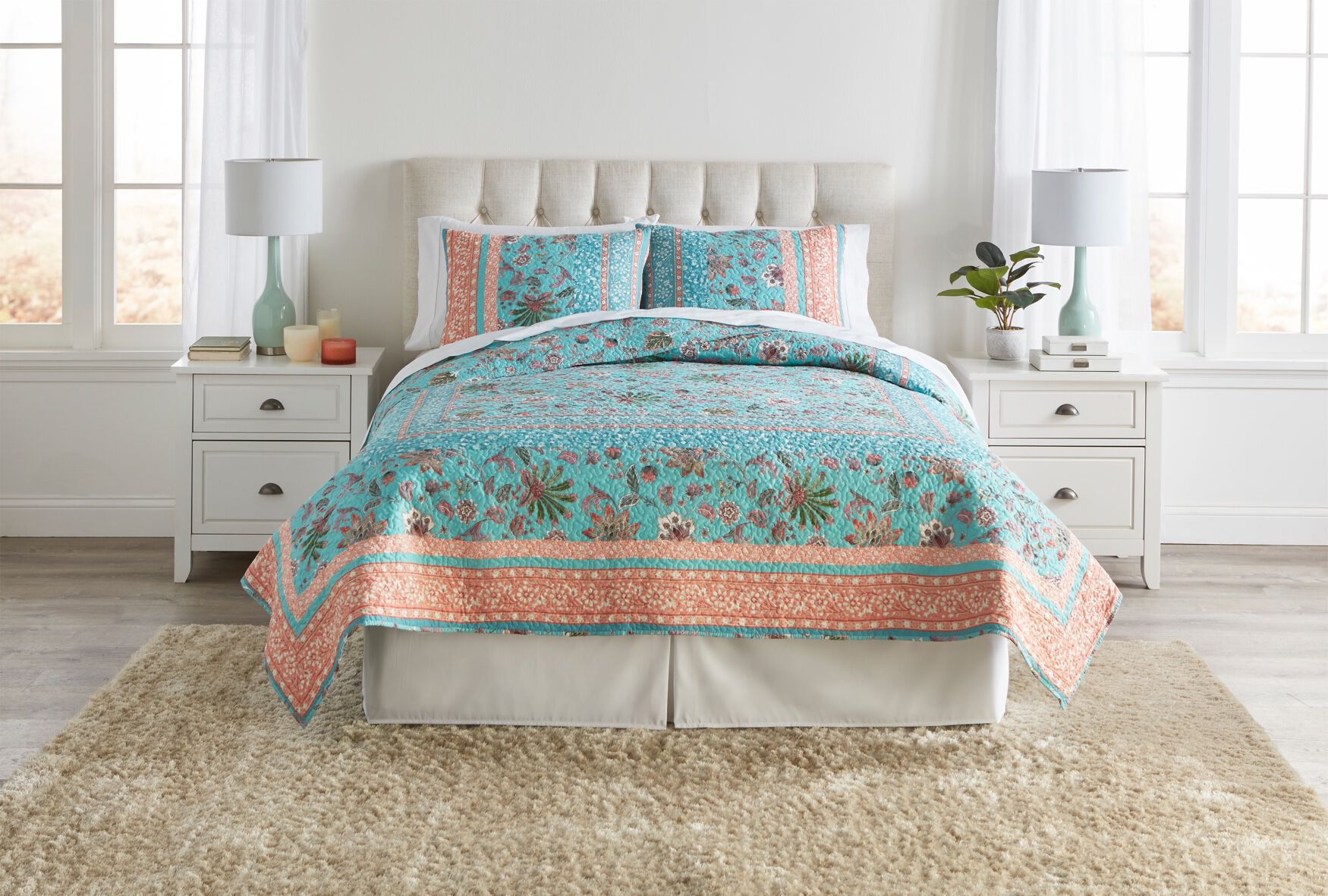 Seasonal Jacobean 3-PC. quilt Set, Turquoise | Brylane Home