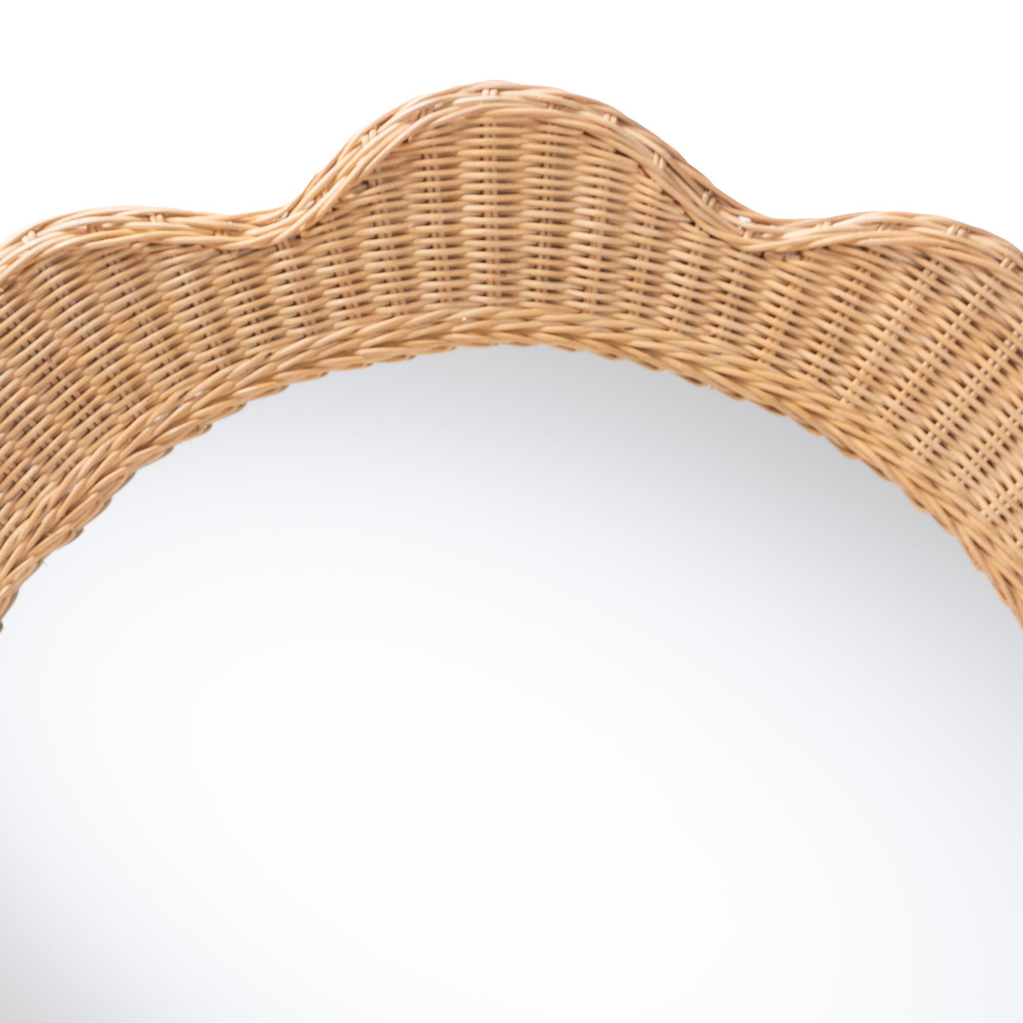 Makoto Scalloped Natural Rattan Wall Mirror - Round | Brylane Home