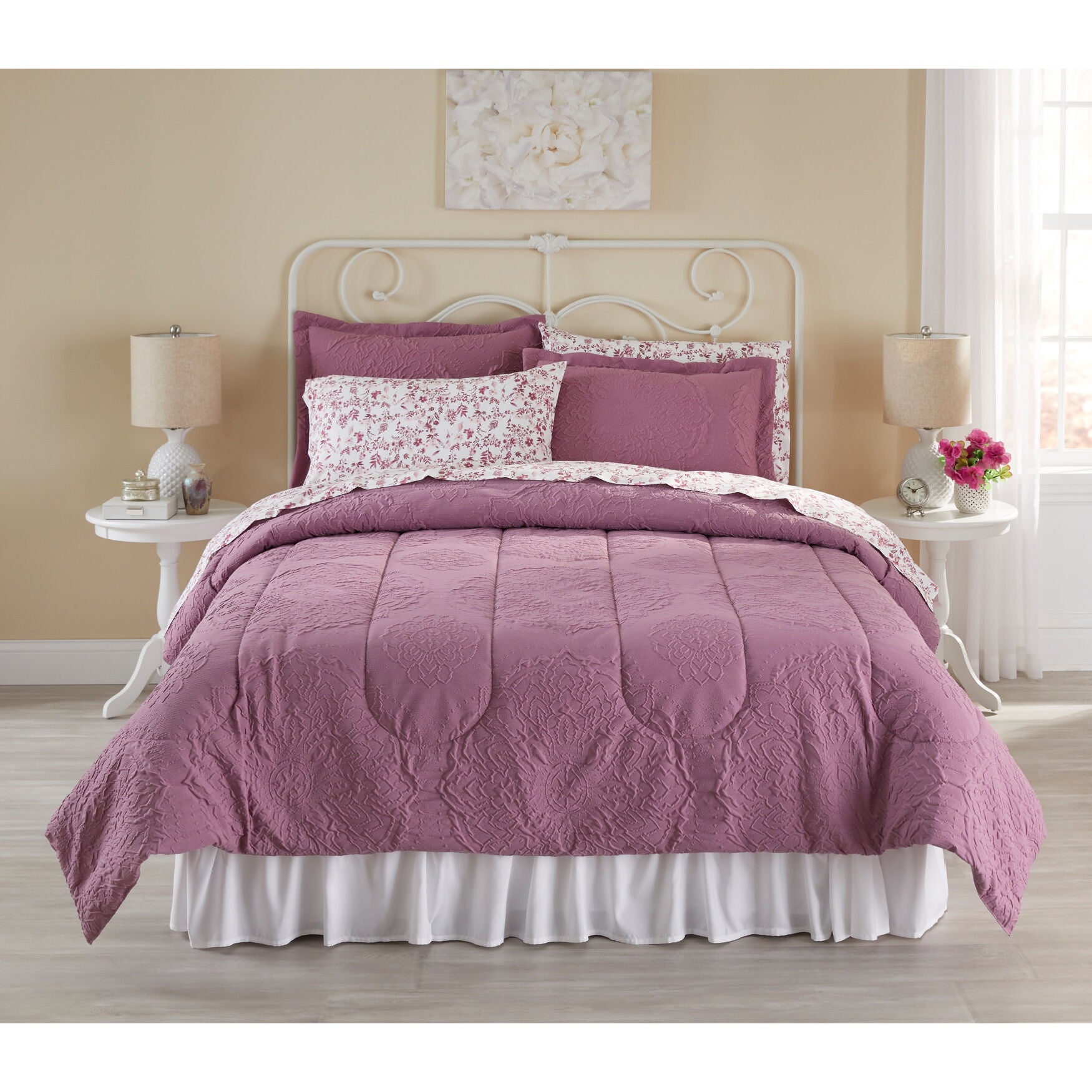 Affordable Microsculpt 7-Pc. Comforter Set, Mauve | Brylane Home