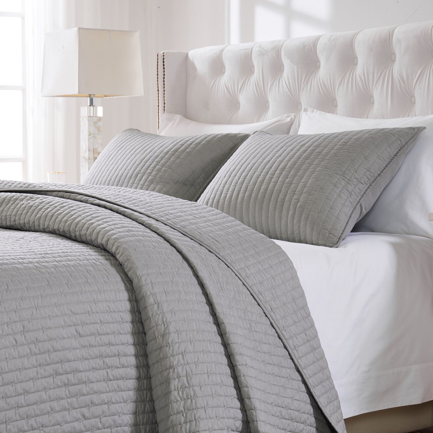 Simple Monterrey Quilt And Pillow Sham Set, Antique White | Brylane Home