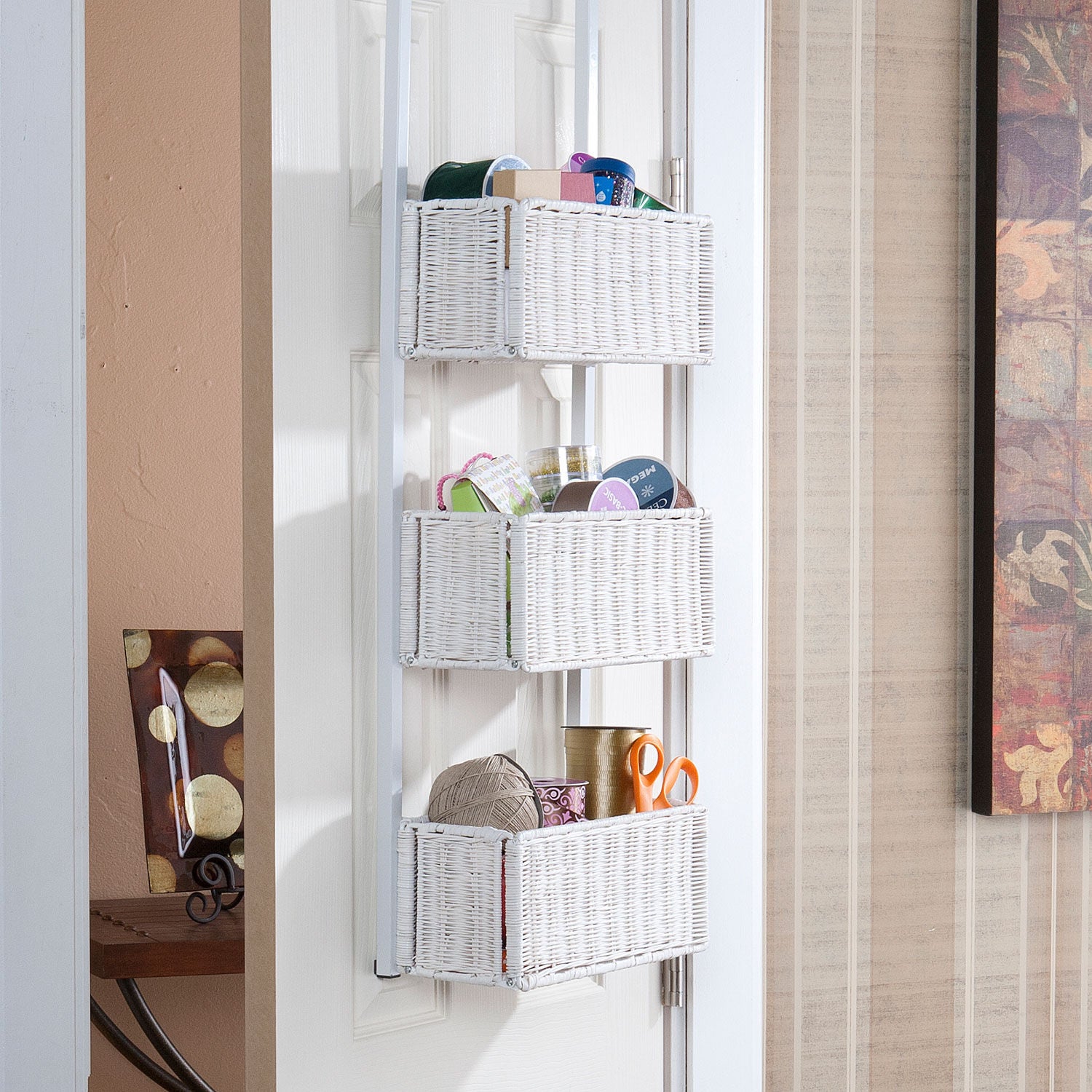 Simple Over The Door 3 Tier Basket Storage, White | Brylane Home