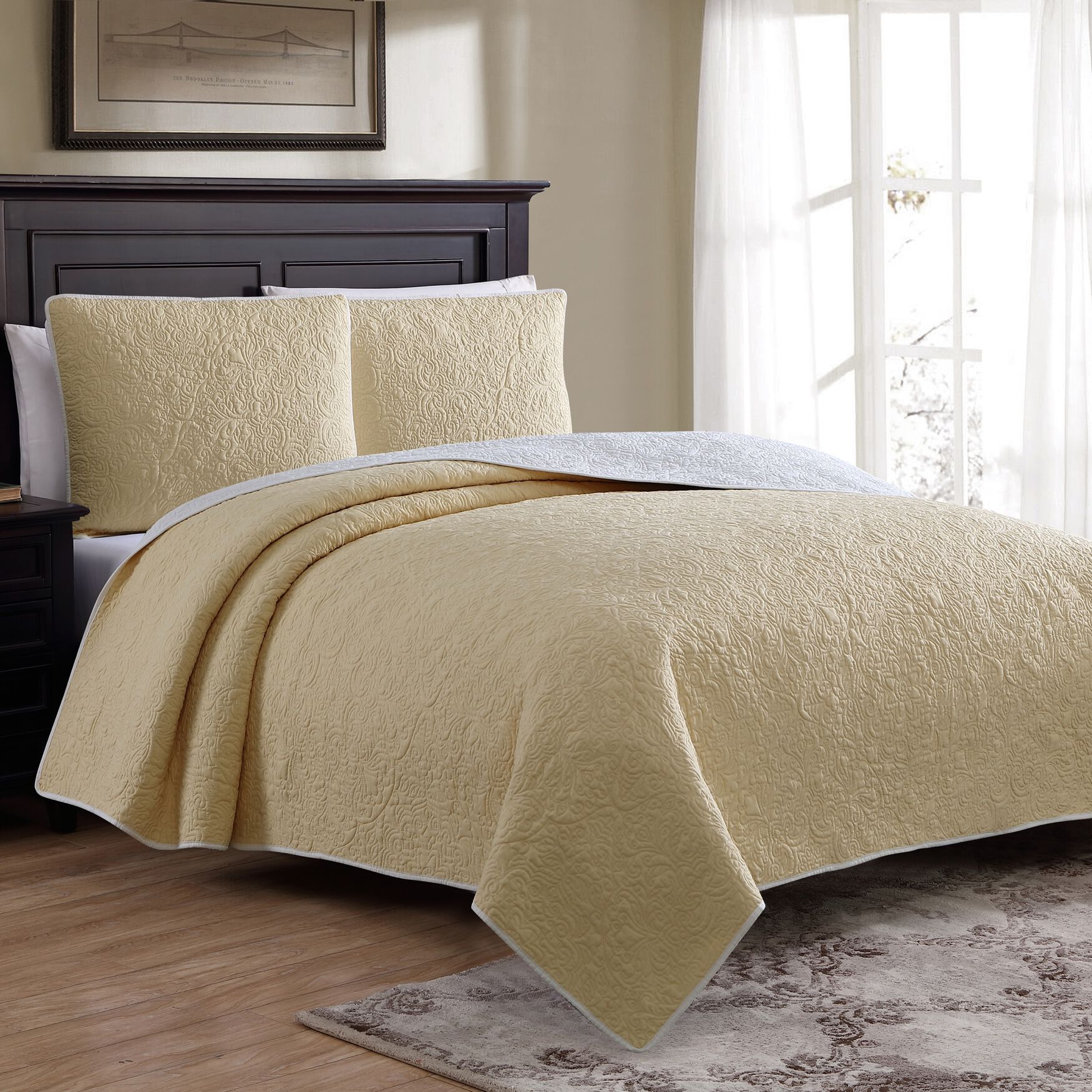 Simple Tristan Quilt Set, Straw Yellow | Brylane Home
