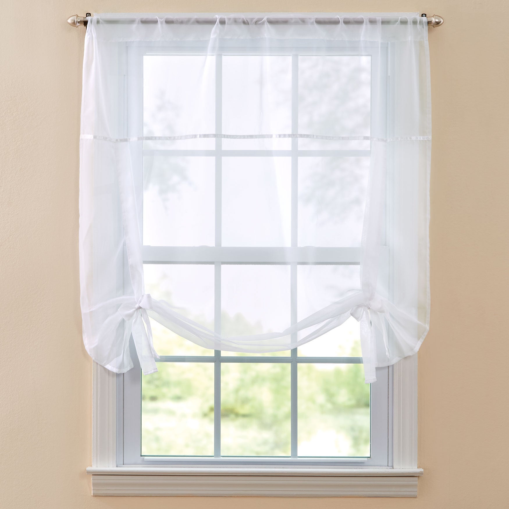 Affordable BH Studio Sheer Voile Tie-Up Shade, White | Brylane Home