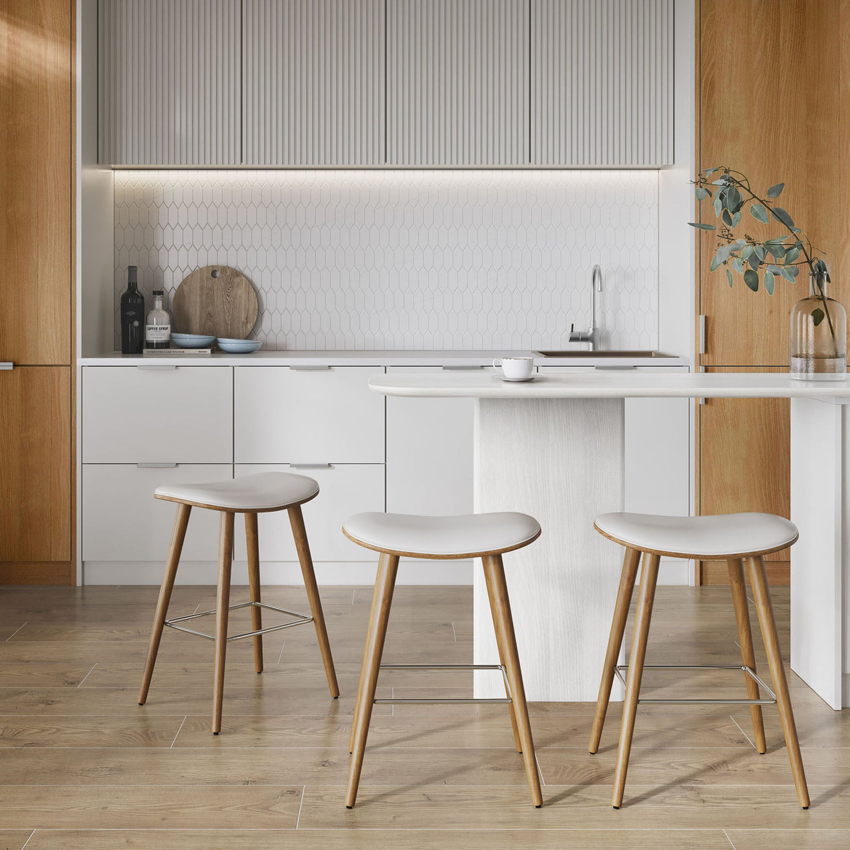 Simple Saddle 26" Mid-Century Modern Counter Stool - Set Of 2, White ...