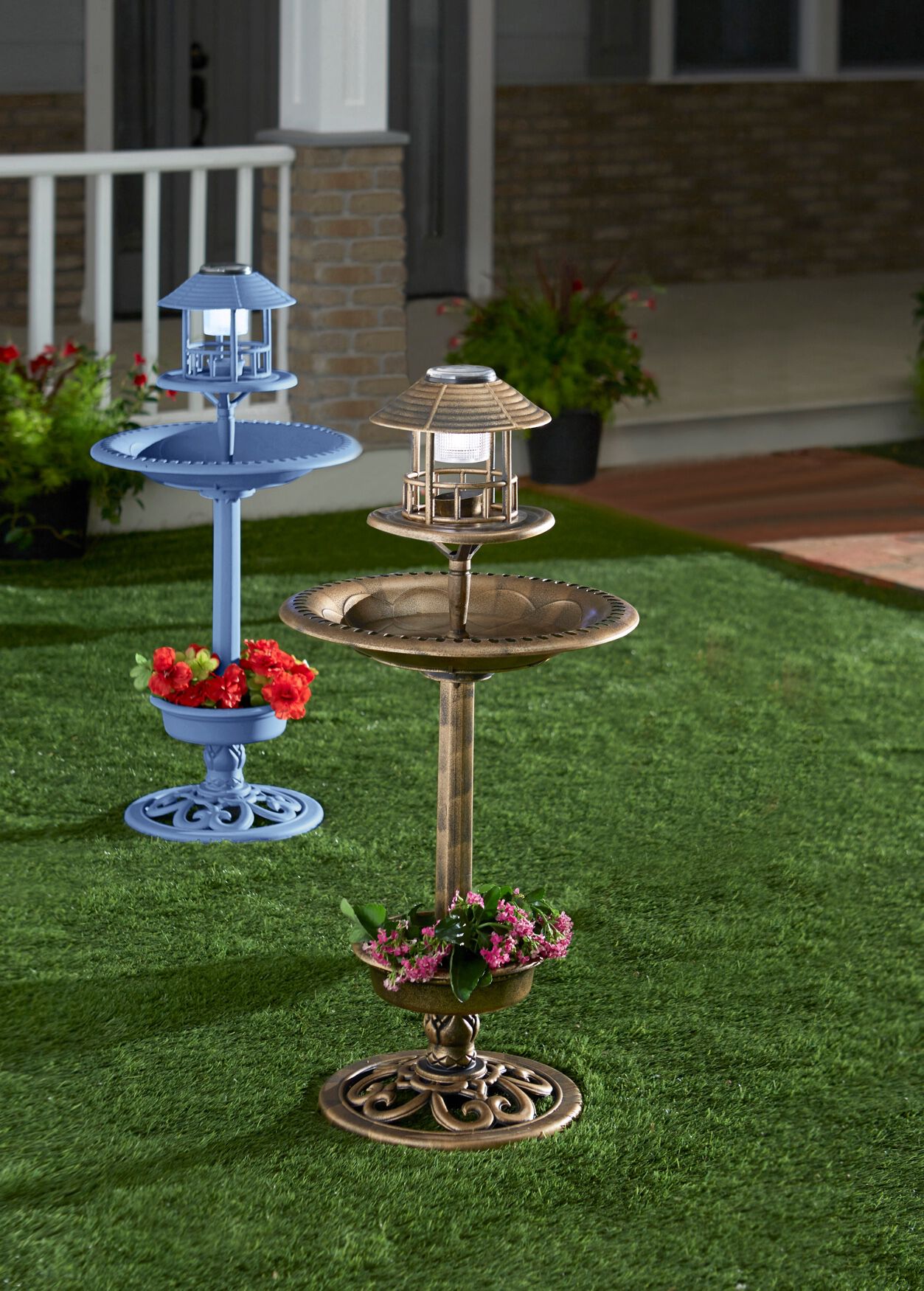 Simple Solar Bird Bath, Bronze | Brylane Home