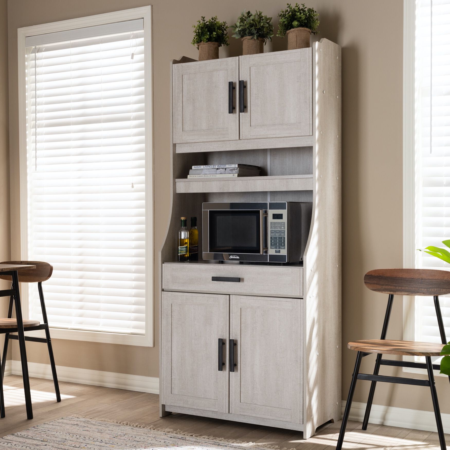 Simple Portia 6 Shelf White Washed Wood Kitchen Storage Cabinet Furniture 4440870 Brylane Home