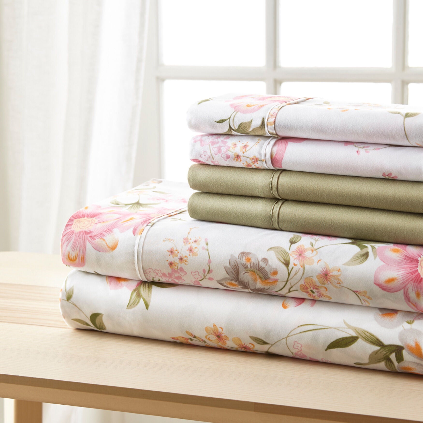 Traditional 6-pc Traditional Floral Sheet Set, Pink Green Floral ...