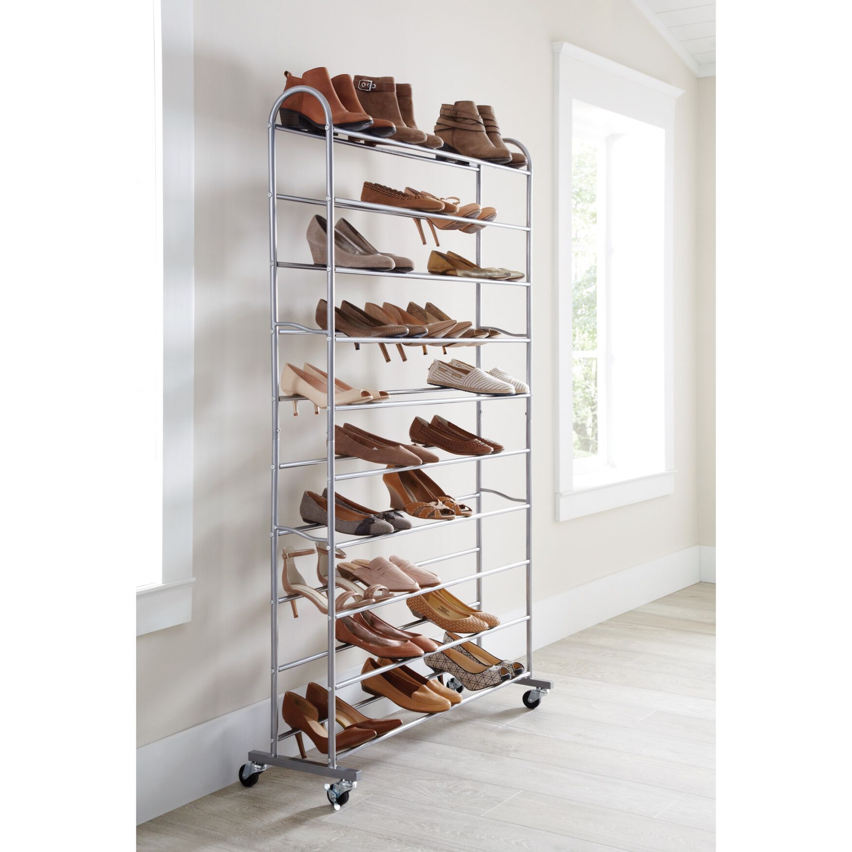 Simple 50-Pair Rolling Shoe Rack | Brylane Home