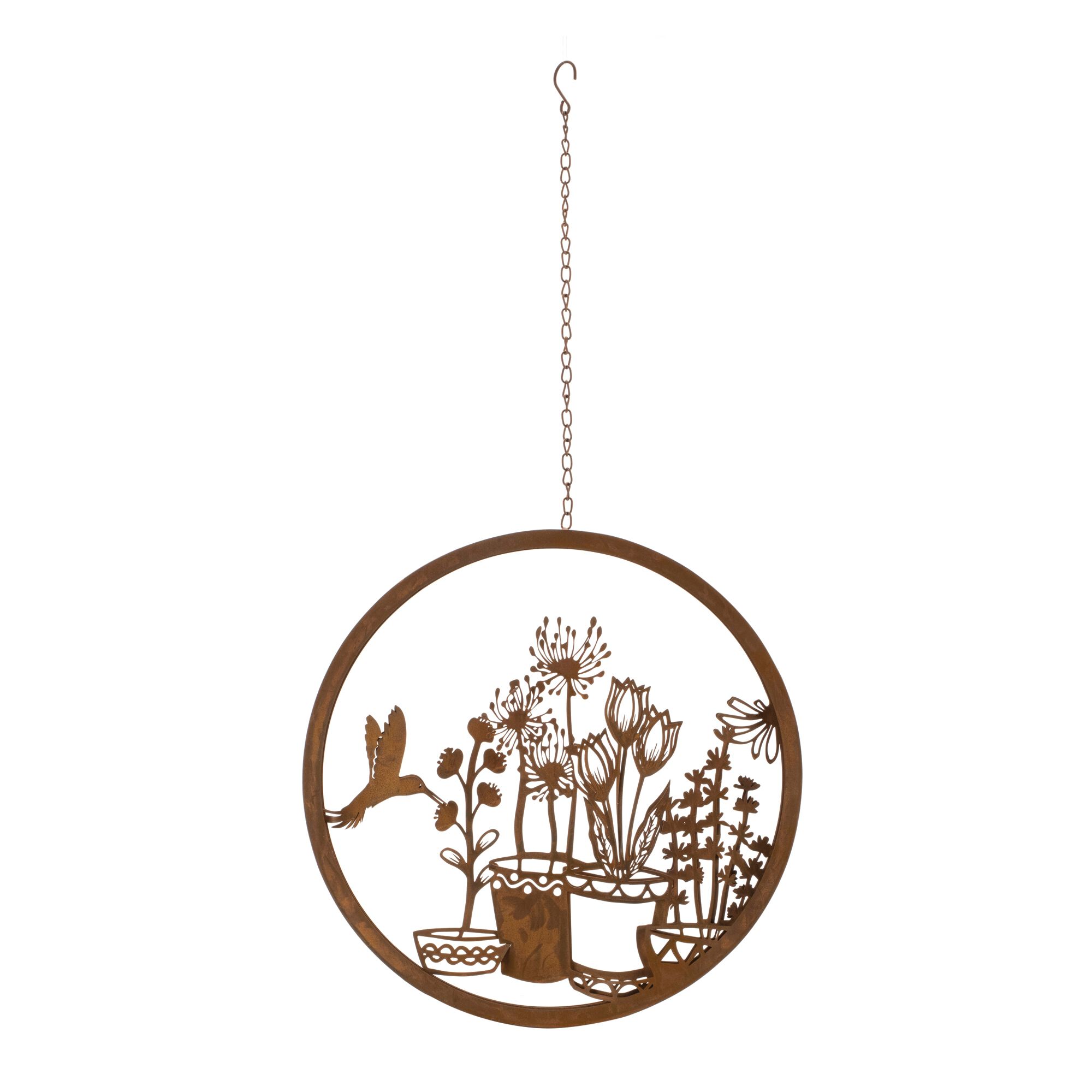 Layered Metal Hummingbird Garden Wall Plaque 16"D | Brylane Home