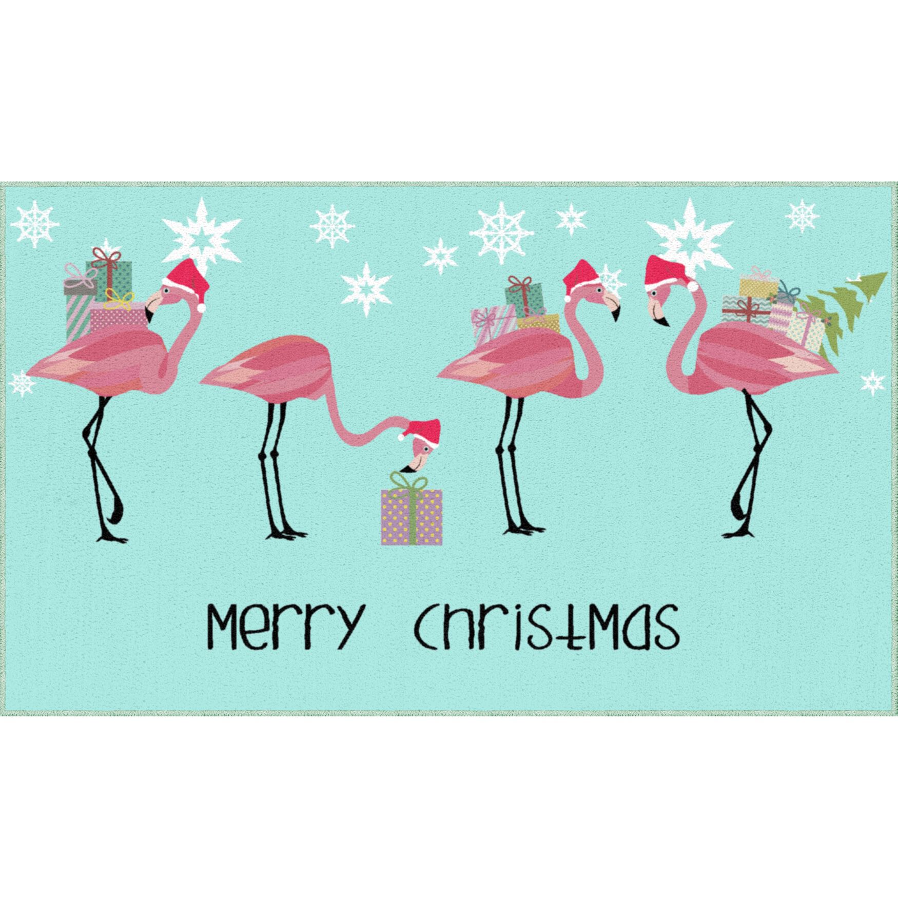 Seasonal Flamingo Presents Light Blue Kitchen Rug, 4495796 | Brylane Home