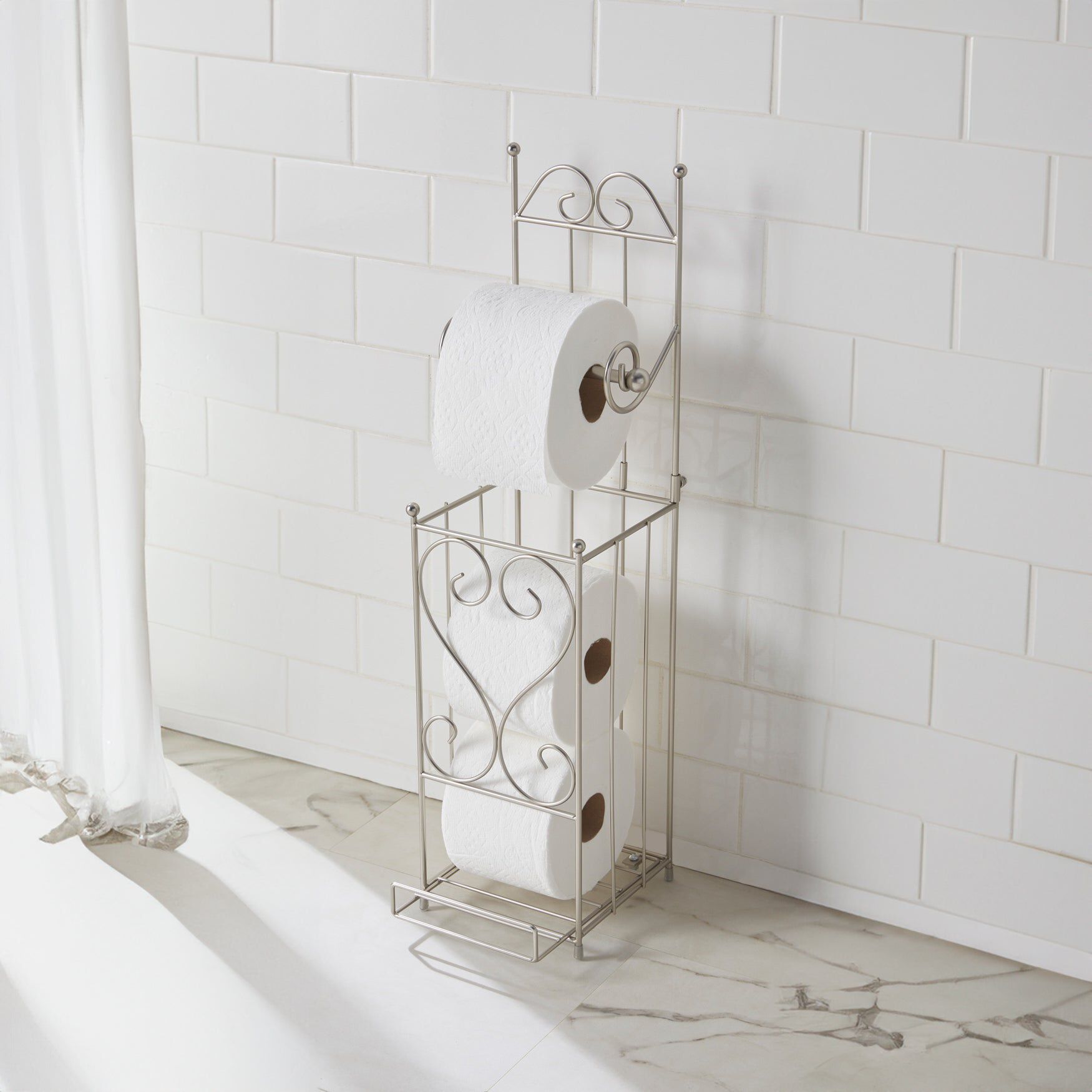 Simple Scroll Toilet Paper Holder, Brushed Nickel | Brylane Home