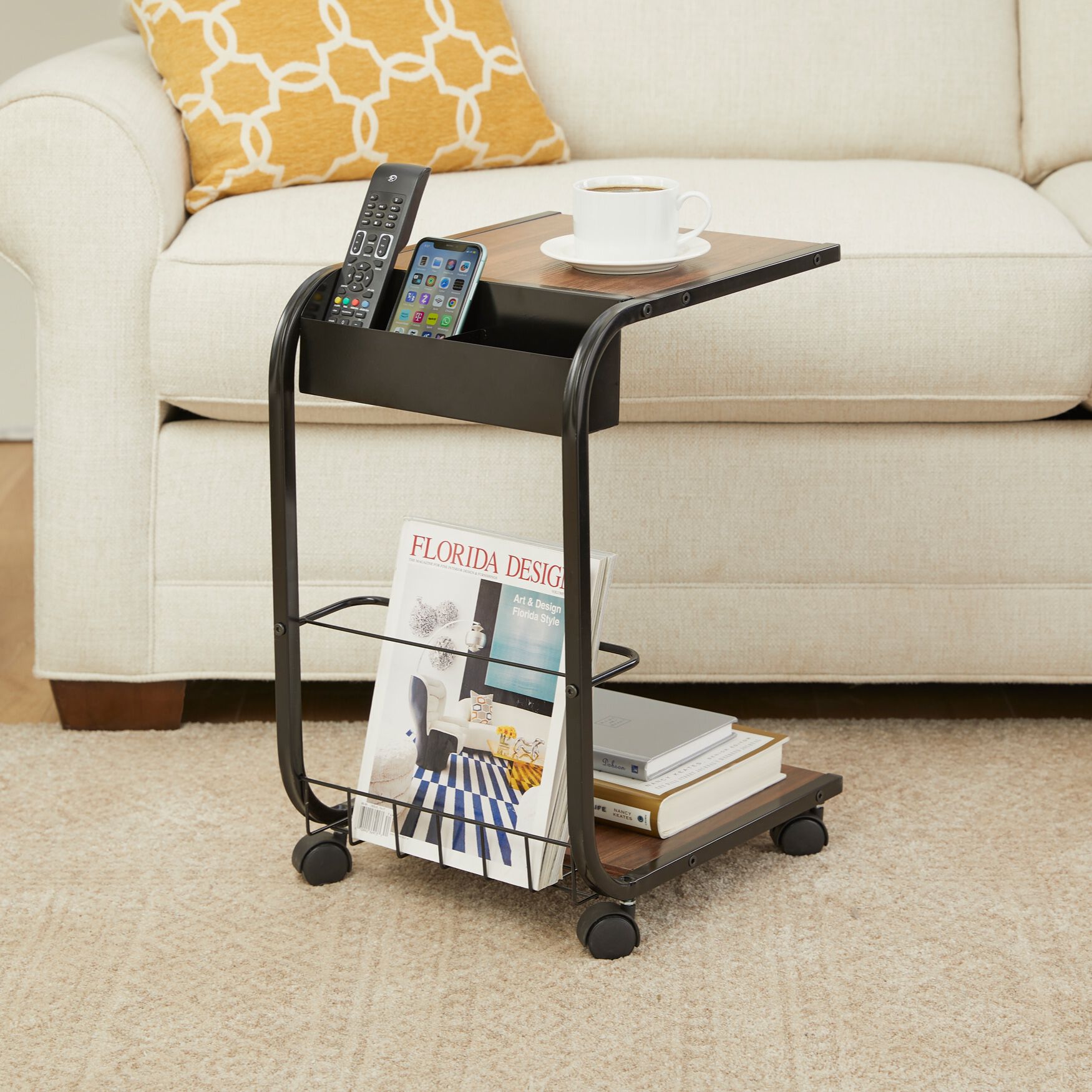 Simple Rolling Side Table, Black | Brylane Home