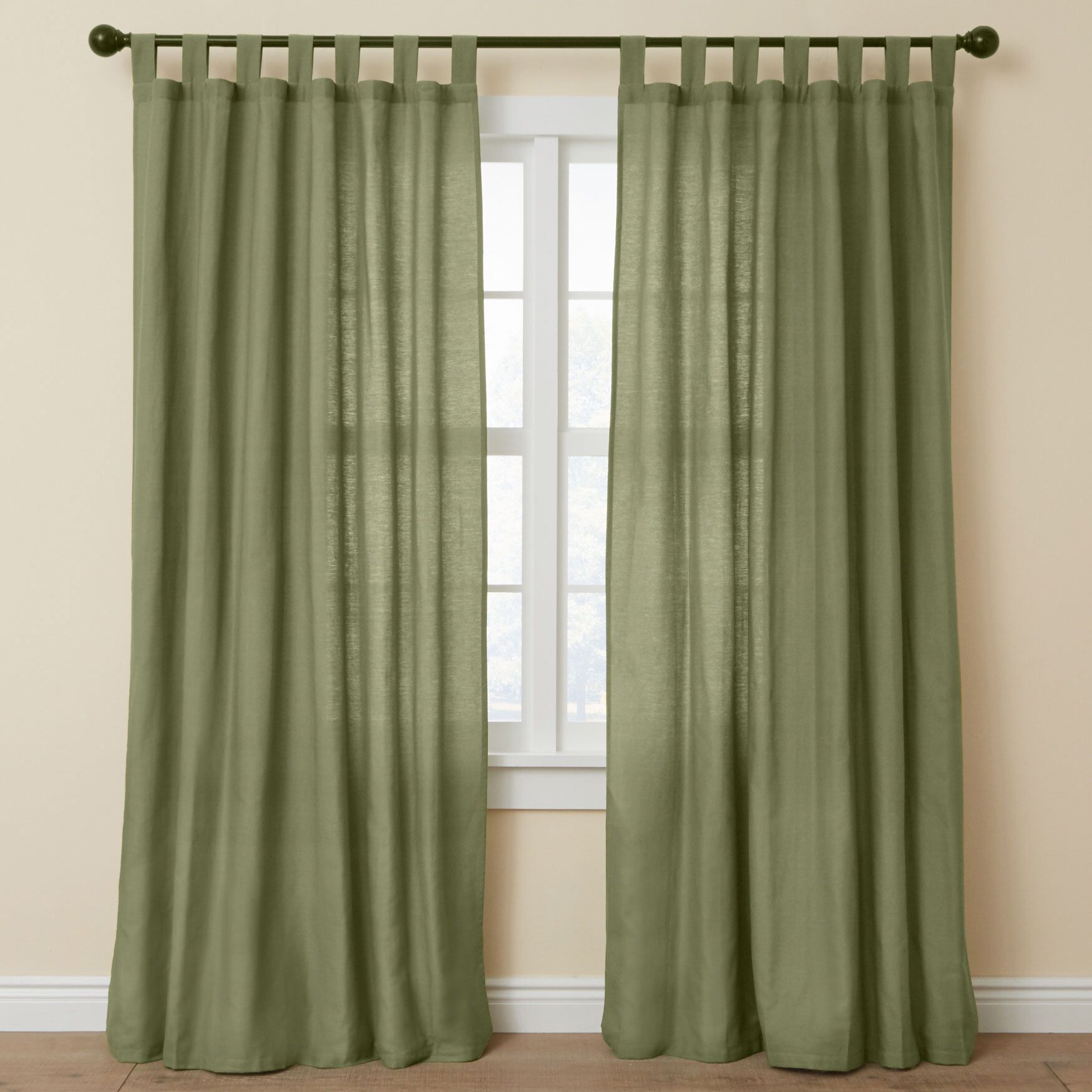 Simple Poly Cotton Canvas Tab-Top Panel, Sage | Brylane Home