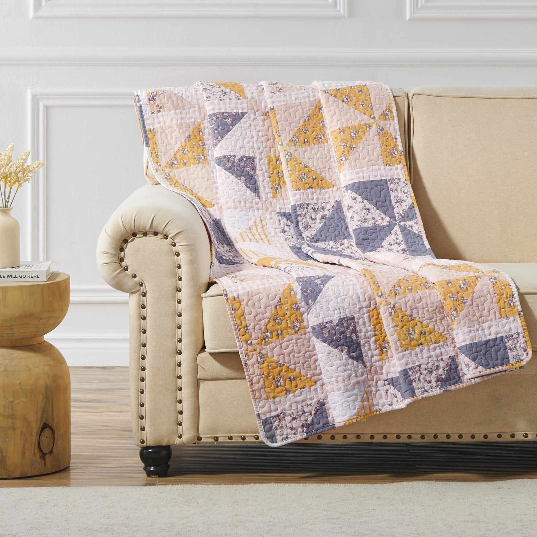 Traditional Pinwheel & Posey Quilted Throw Blanket, 4499558 | Brylane Home