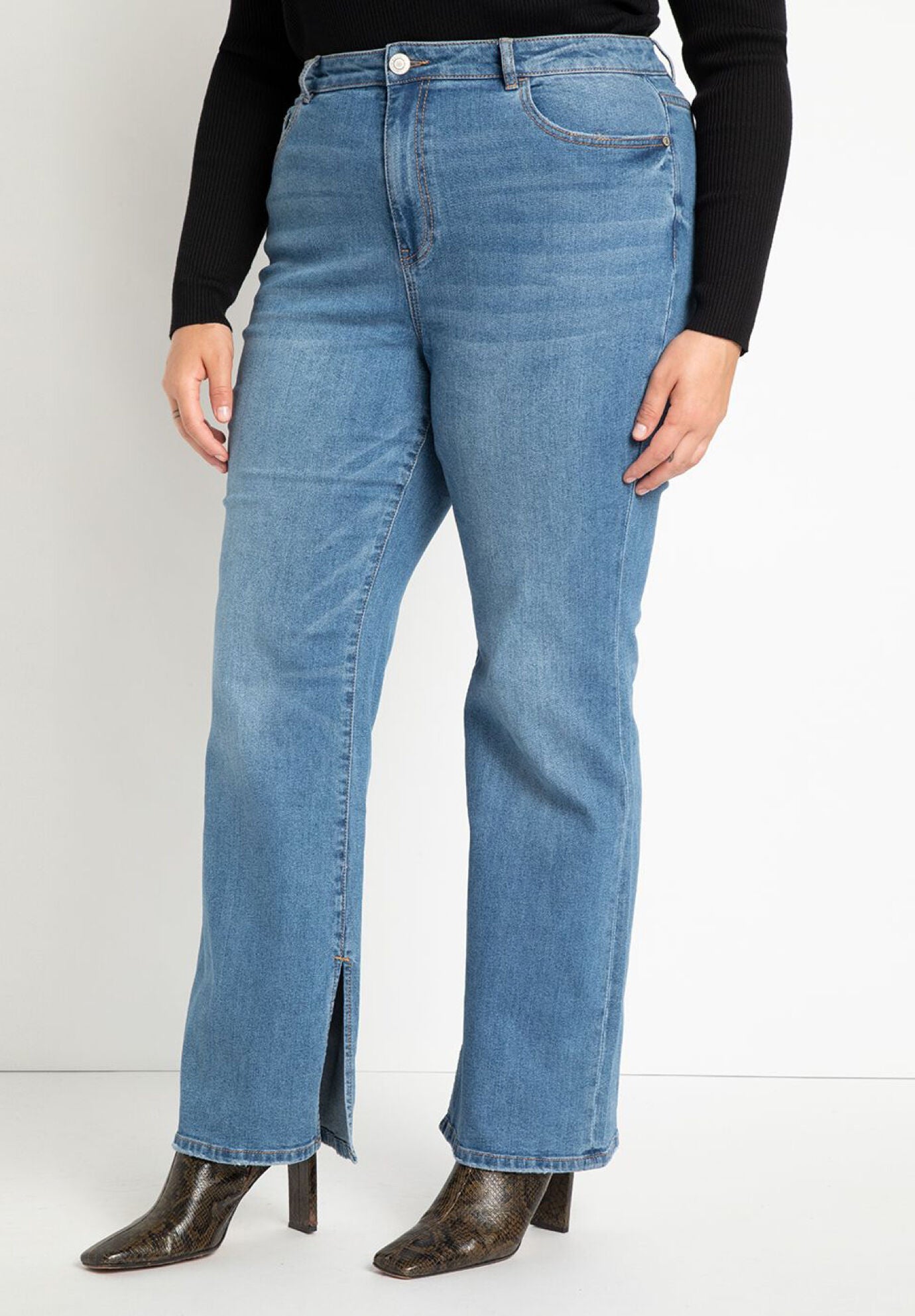 Classic Fit Split Inseam Hem Straight Leg Jean | Brylane Home
