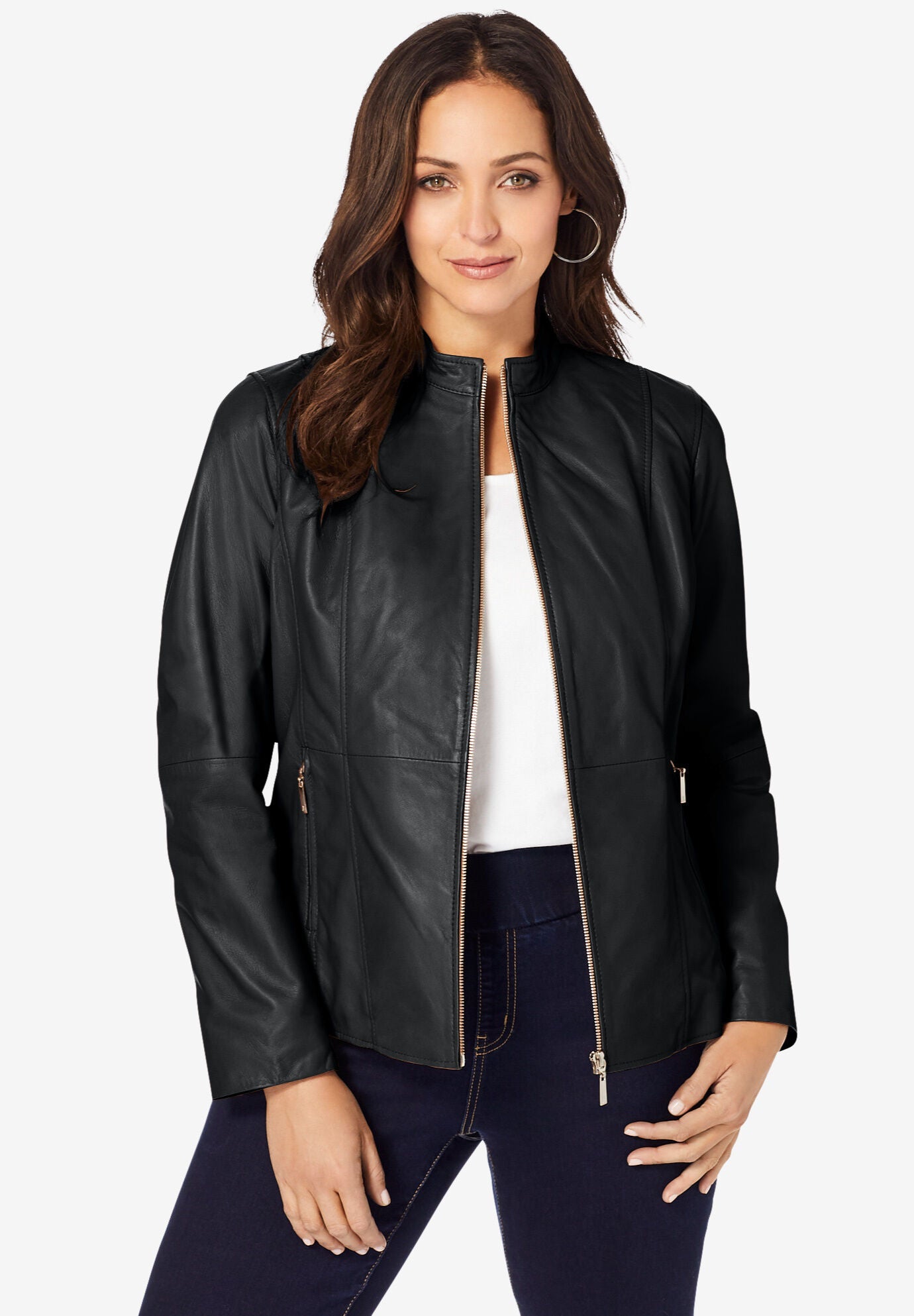 Zip Front Leather Jacket | Brylane Home
