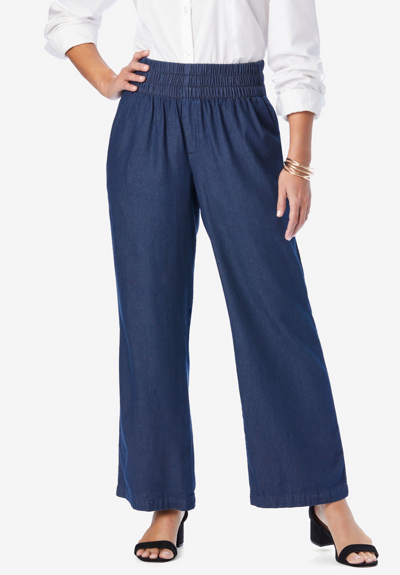 Chambray Wide Leg Pant | Brylane Home