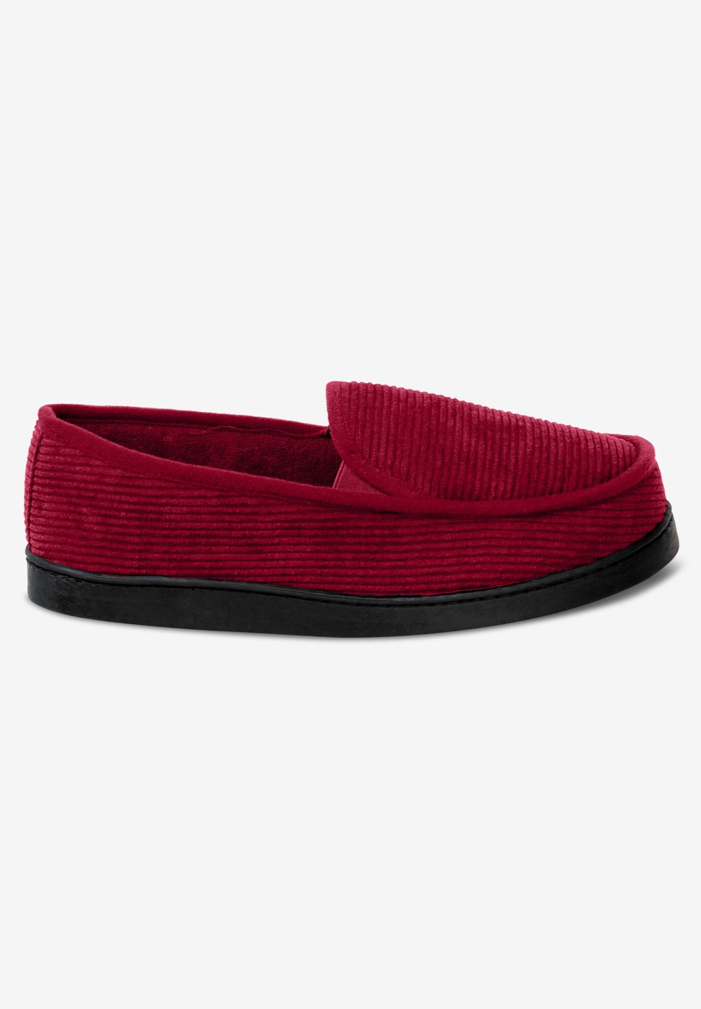 Affordable Cotton Corduroy Slippers, Rich Burgundy | Brylane Home