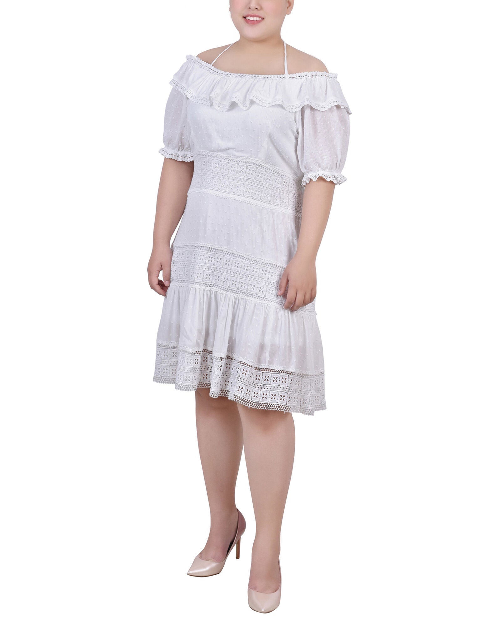 Short Sleeve Ruffle Neck Dress | Brylane Home