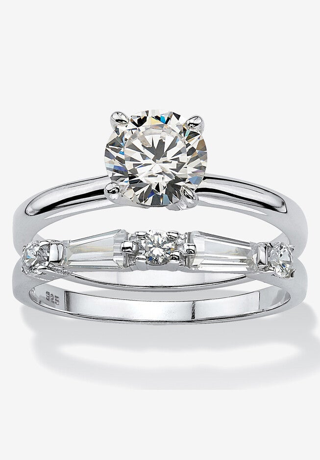 2 06 Cttw Cubic Zirconia Sterling Silver Solitaire 2 Piece Wedding
