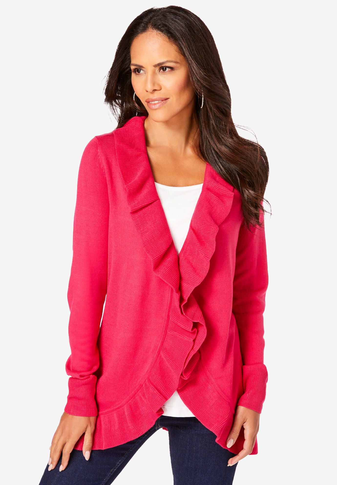 Fine Gauge Ruffled Cardigan | Brylane Home