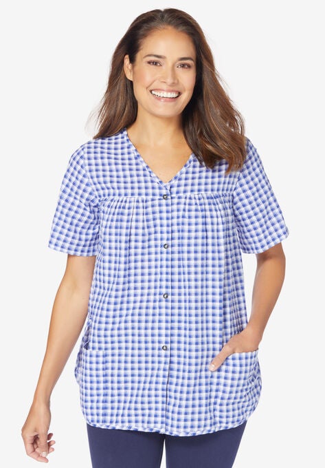 Seersucker Snap-Front Cobbler Apron | Brylane Home