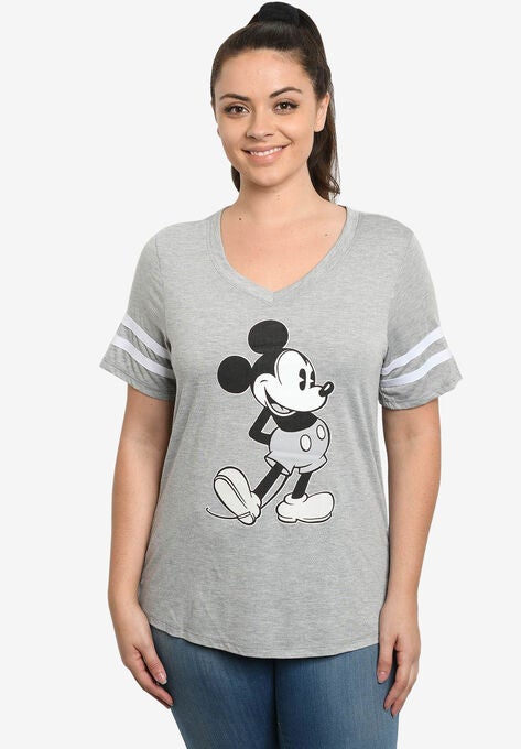 Women's Plus Size MIckey Mouse V-Neck T-Shirt Classic Retro Gray ...