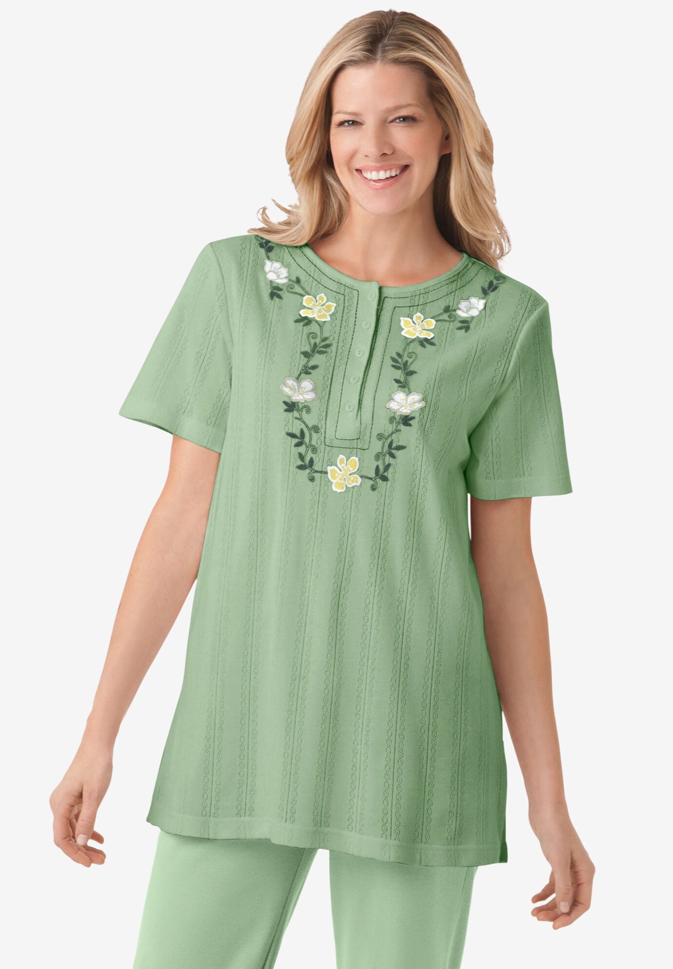 7-Day Embroidered Pointelle Tunic | Brylane Home