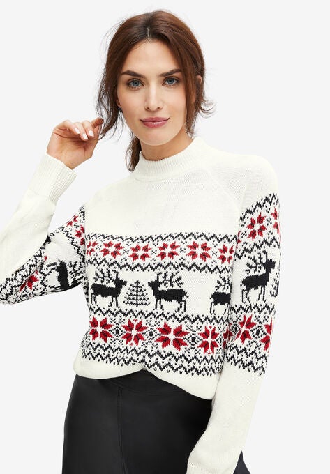 Fair Isle Mock Neck Sweater | Brylane Home