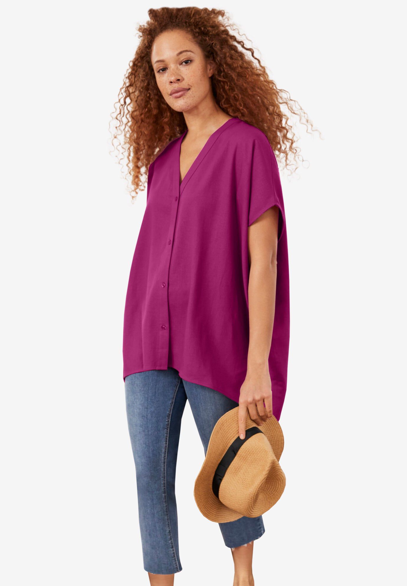Oversized Linen-Blend Tunic | Brylane Home