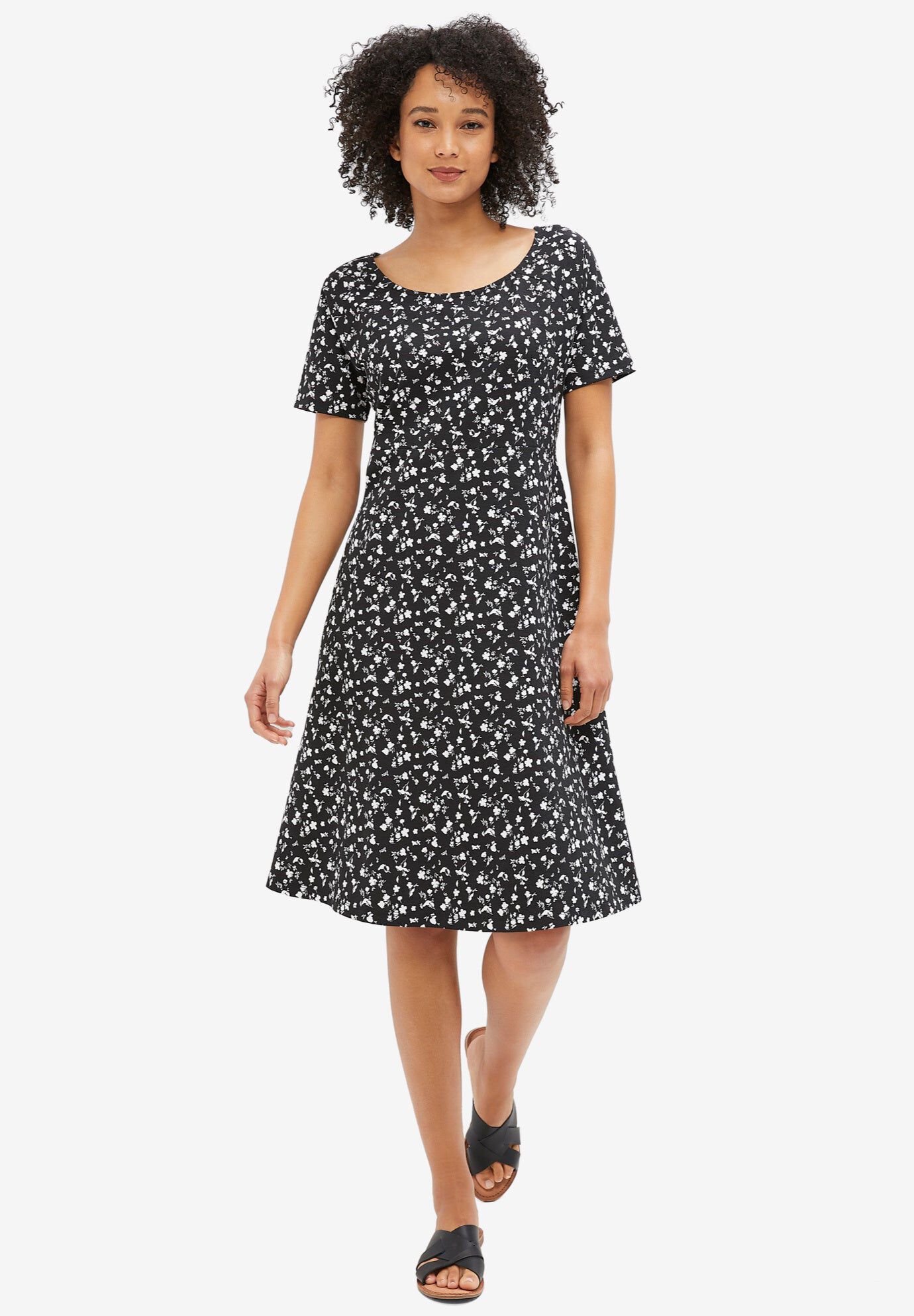 Short Sleeve Fit & Flare Knit Dress | Brylane Home