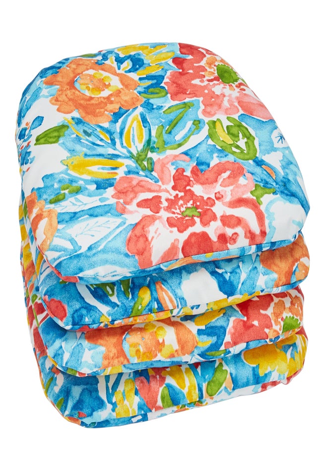Affordable Set of 4 Stacking Chair Pads, Poppy Blue | Brylane Home